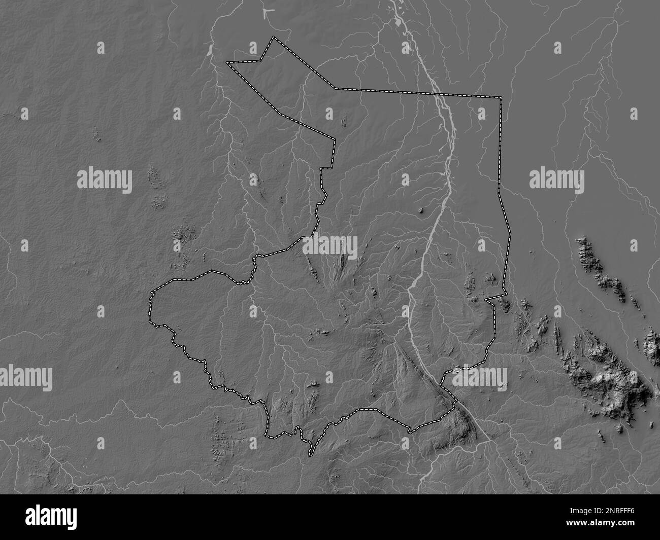 Central Equatoria, state of South Sudan. Bilevel elevation map with ...