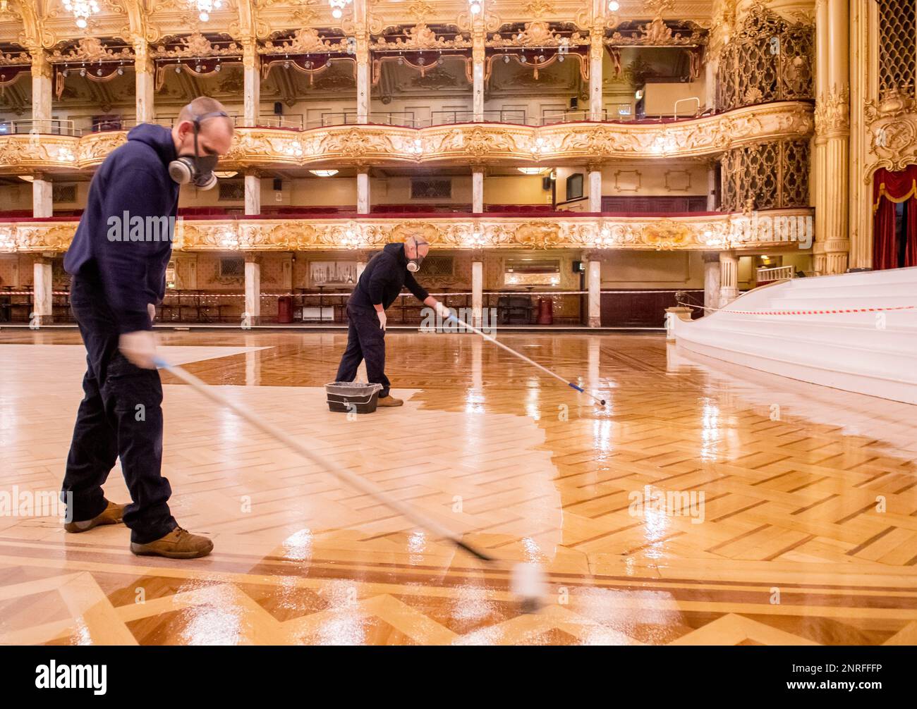 Blackpool Tower Ballroom floor undergoes it’s annual polish during a ...