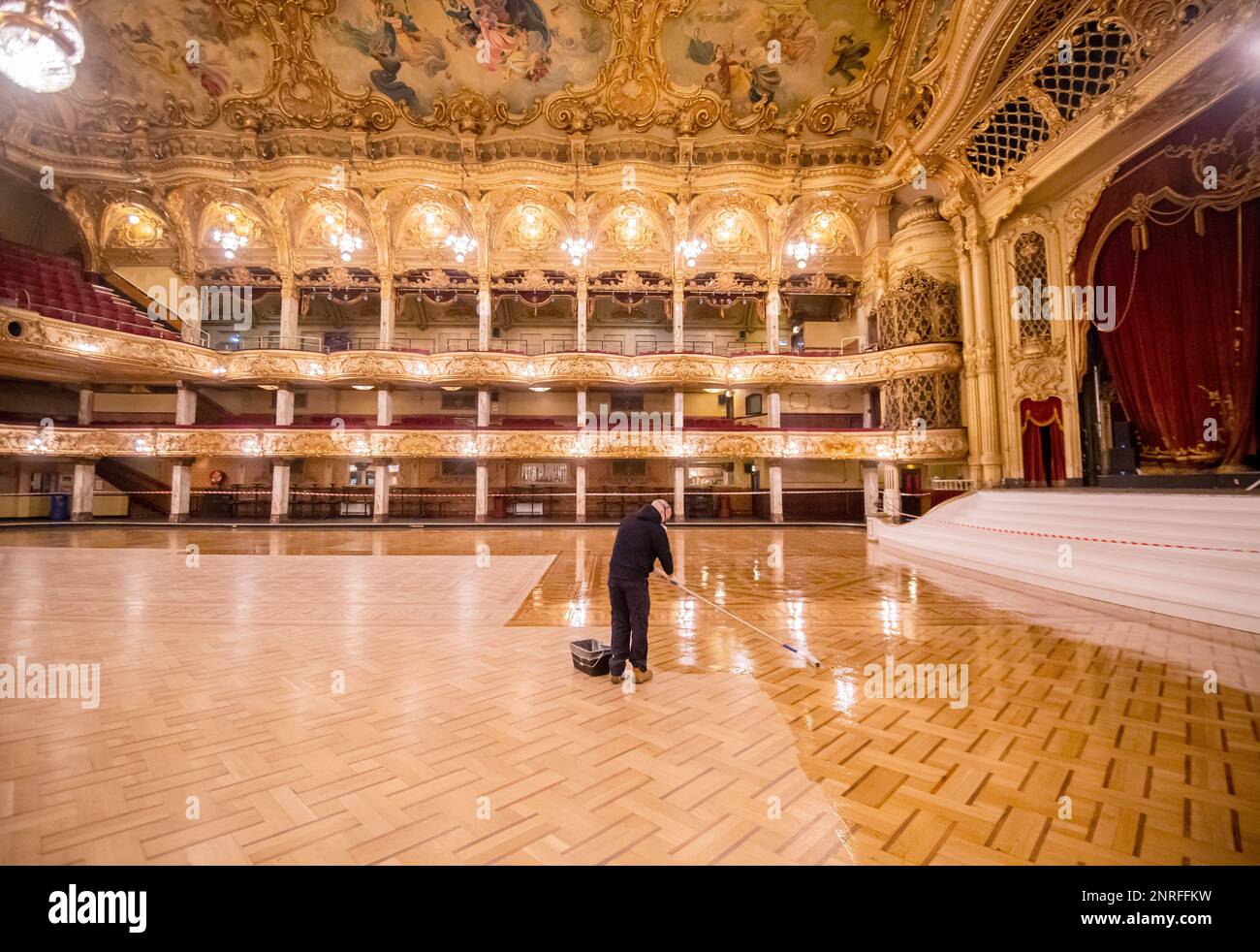 Blackpool Tower Ballroom floor undergoes it’s annual polish during a ...