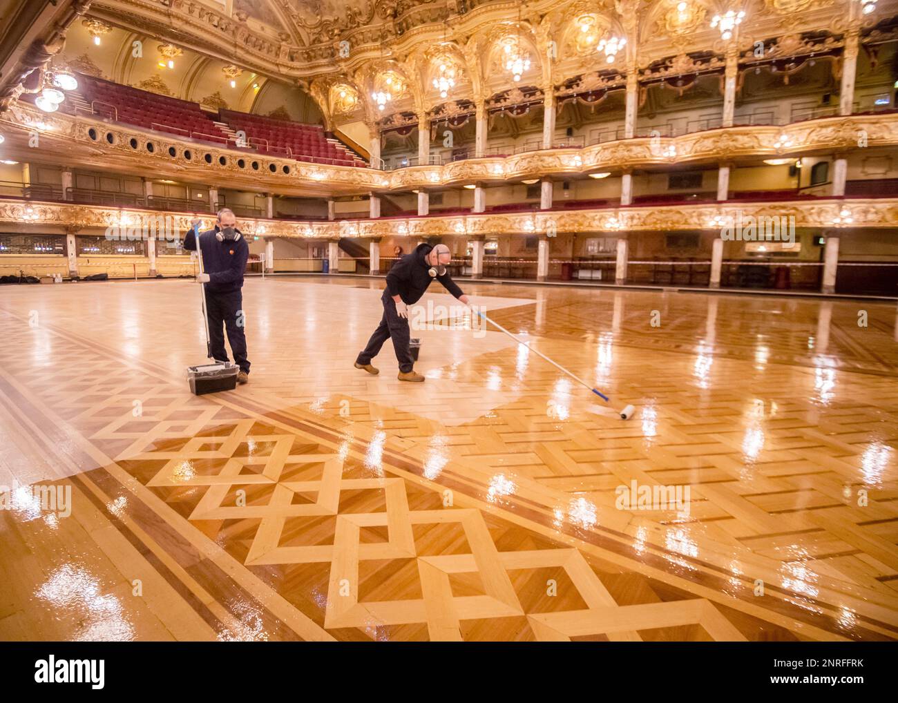 Blackpool Tower Ballroom floor undergoes it’s annual polish during a ...