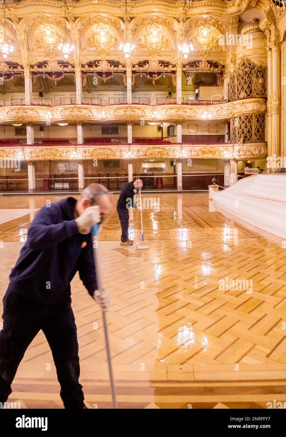 Blackpool Tower Ballroom floor undergoes it’s annual polish during a ...