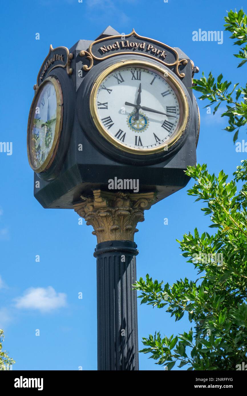 Caribbean, British Virgin islands, Tortola, Roadtown, Clock in park ...