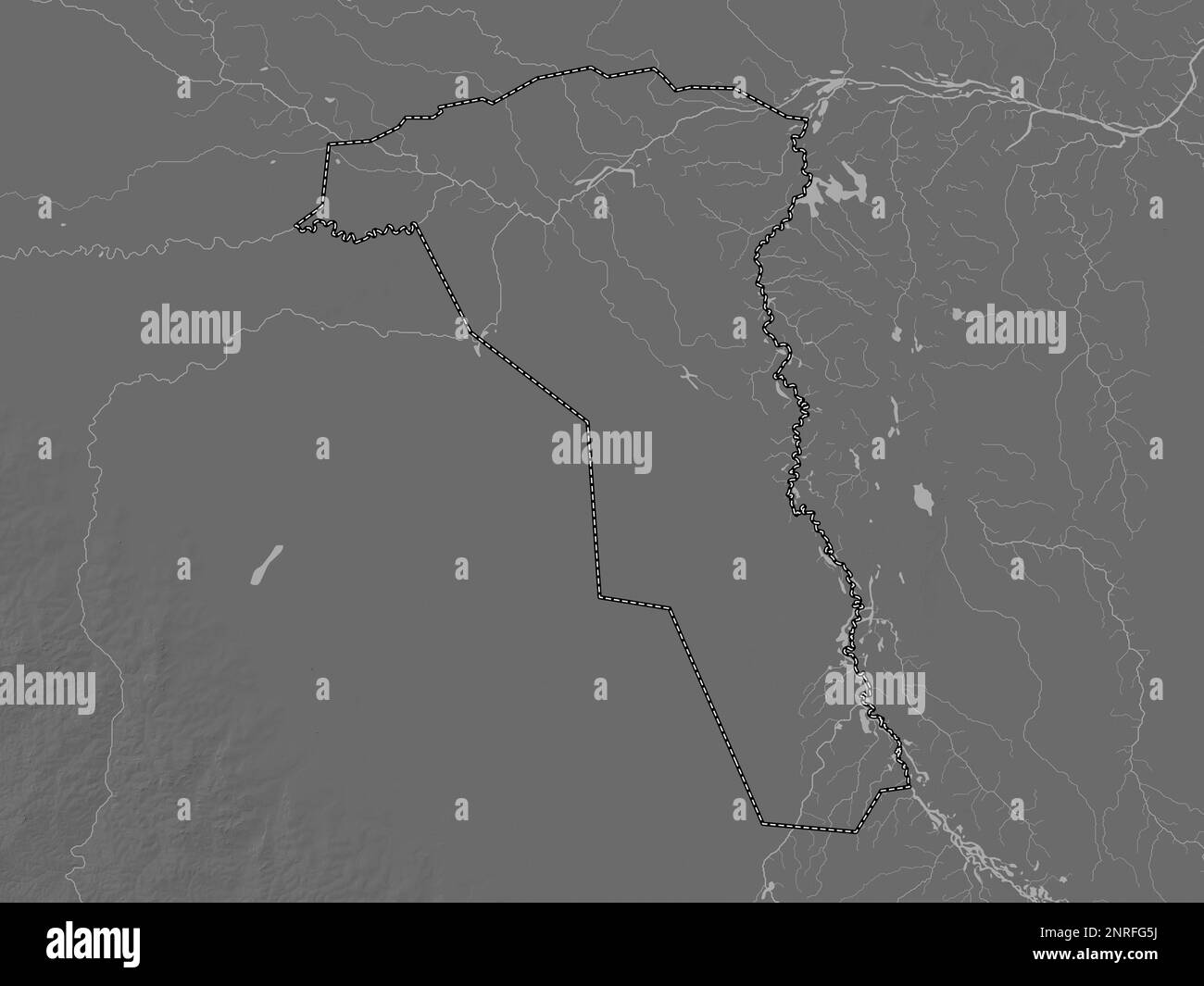 Unity, state of South Sudan. Bilevel elevation map with lakes and ...