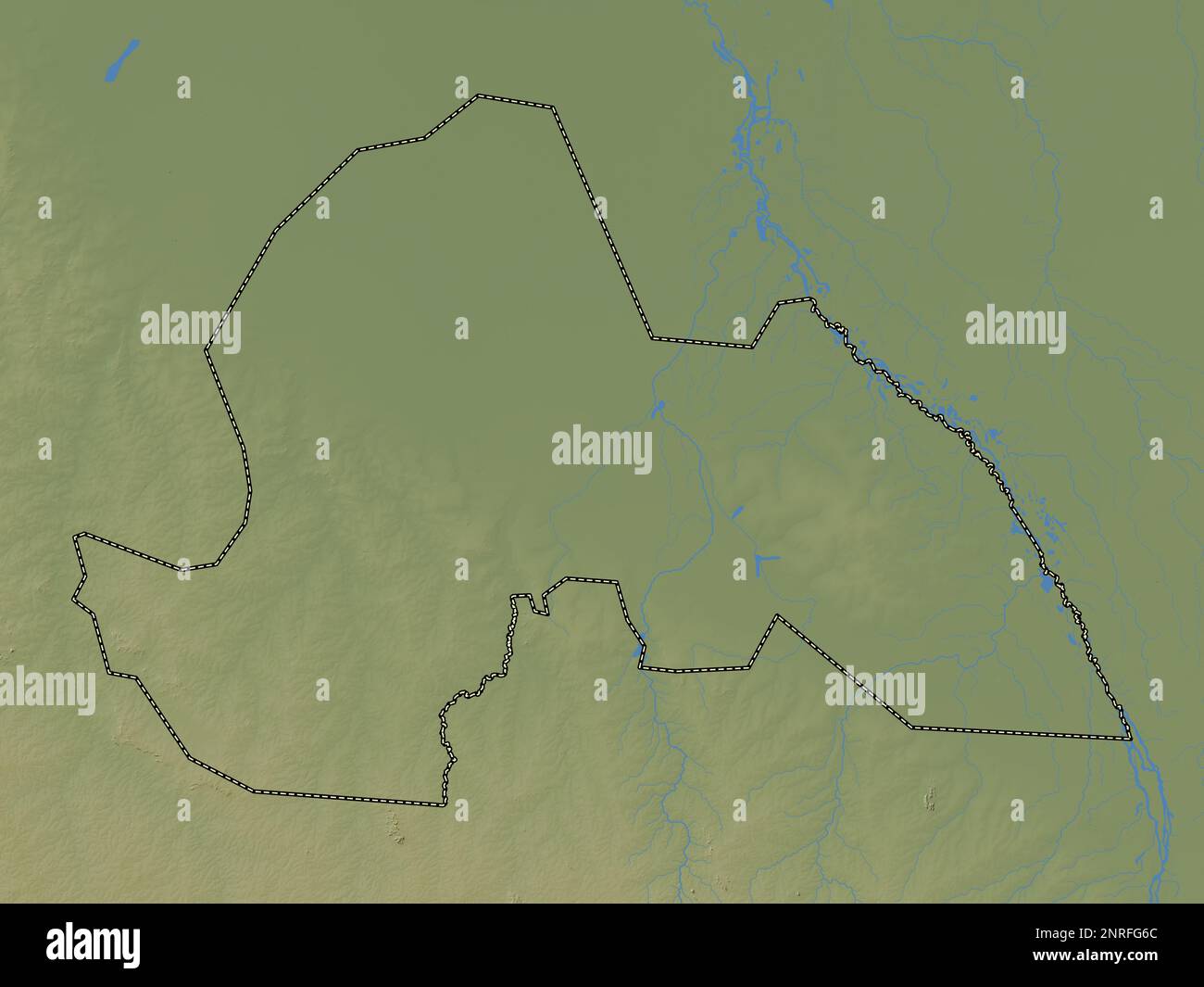 Lakes, state of South Sudan. Colored elevation map with lakes and ...