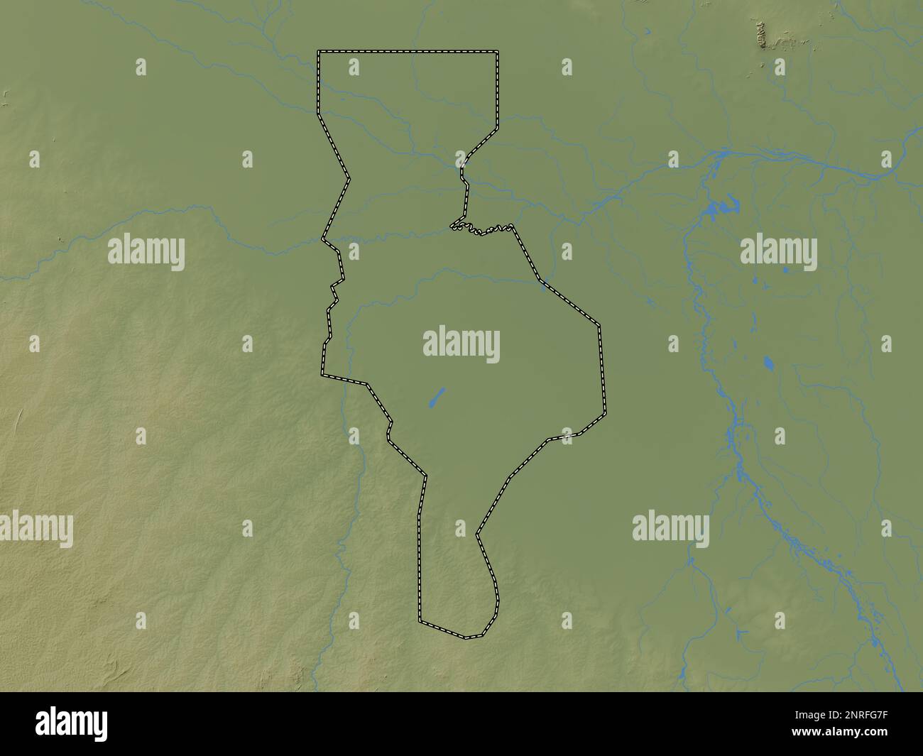 Warrap, state of South Sudan. Colored elevation map with lakes and ...