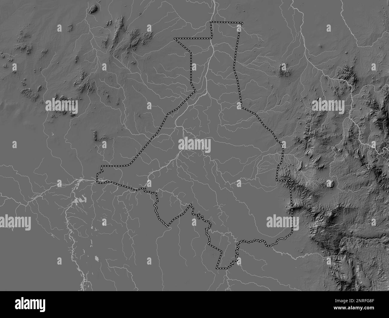 Upper Nile, state of South Sudan. Bilevel elevation map with lakes and ...