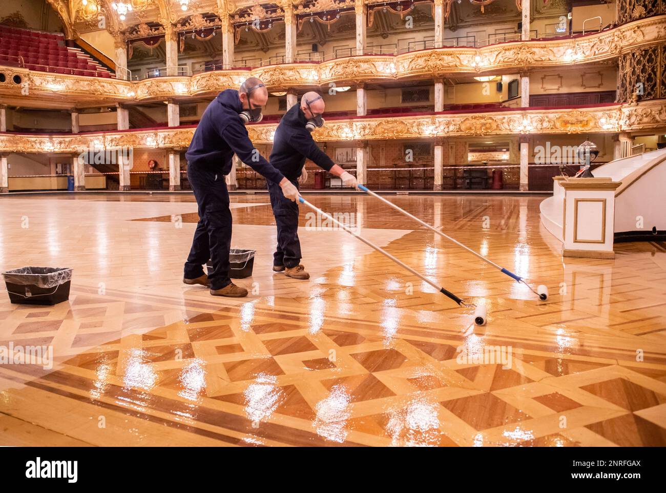 Blackpool Tower Ballroom floor undergoes it’s annual polish during a ...