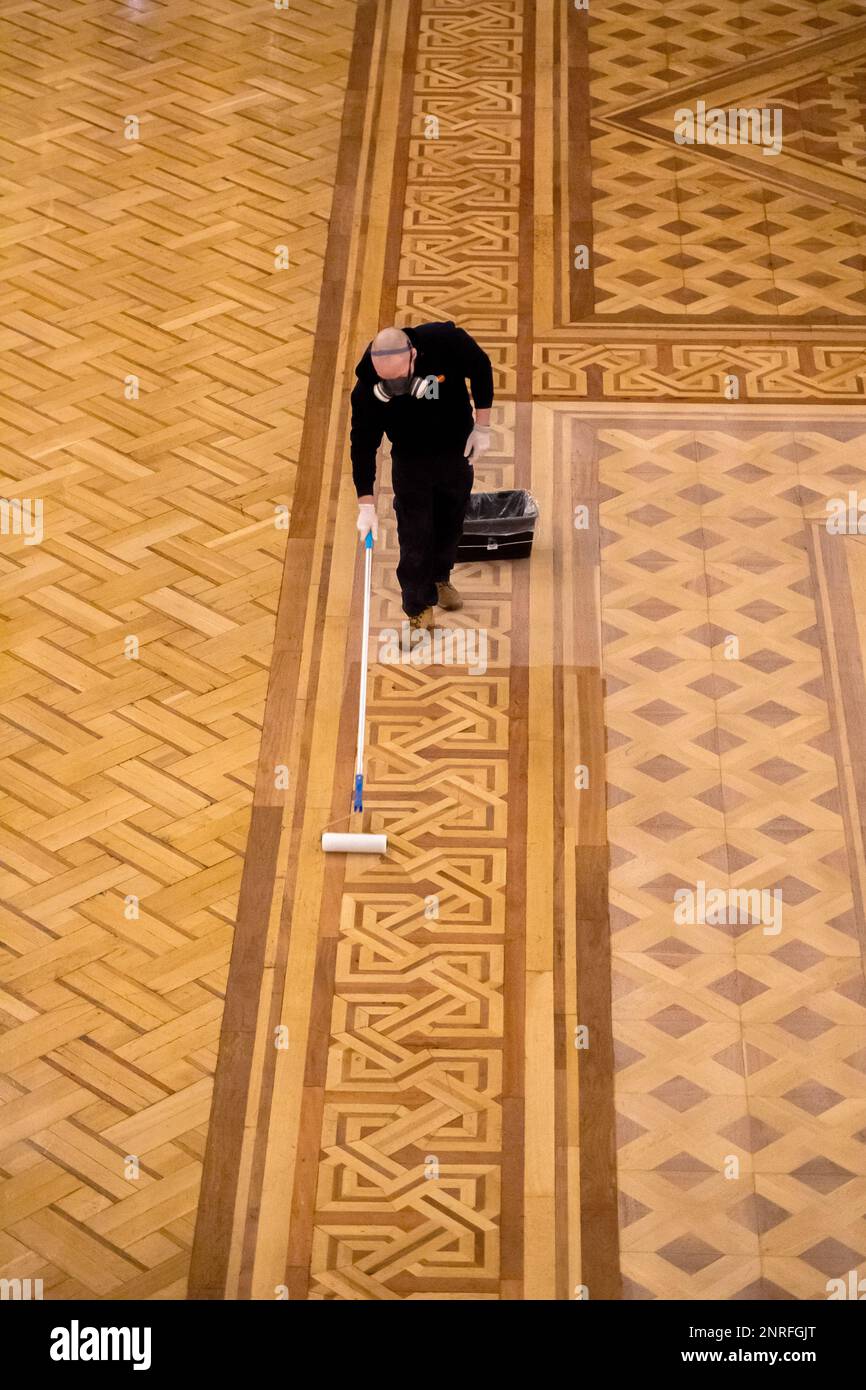 Blackpool Tower Ballroom floor undergoes it’s annual polish during a ...