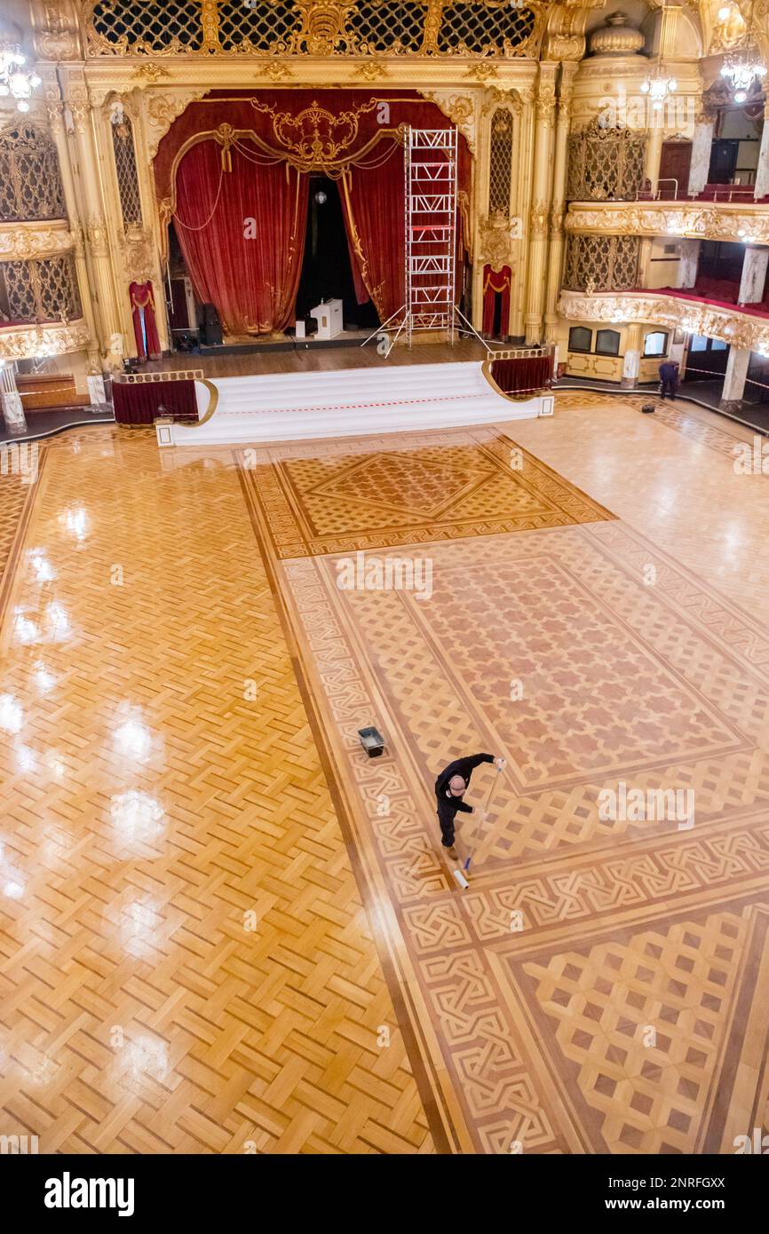 Blackpool Tower Ballroom floor undergoes it’s annual polish during a ...