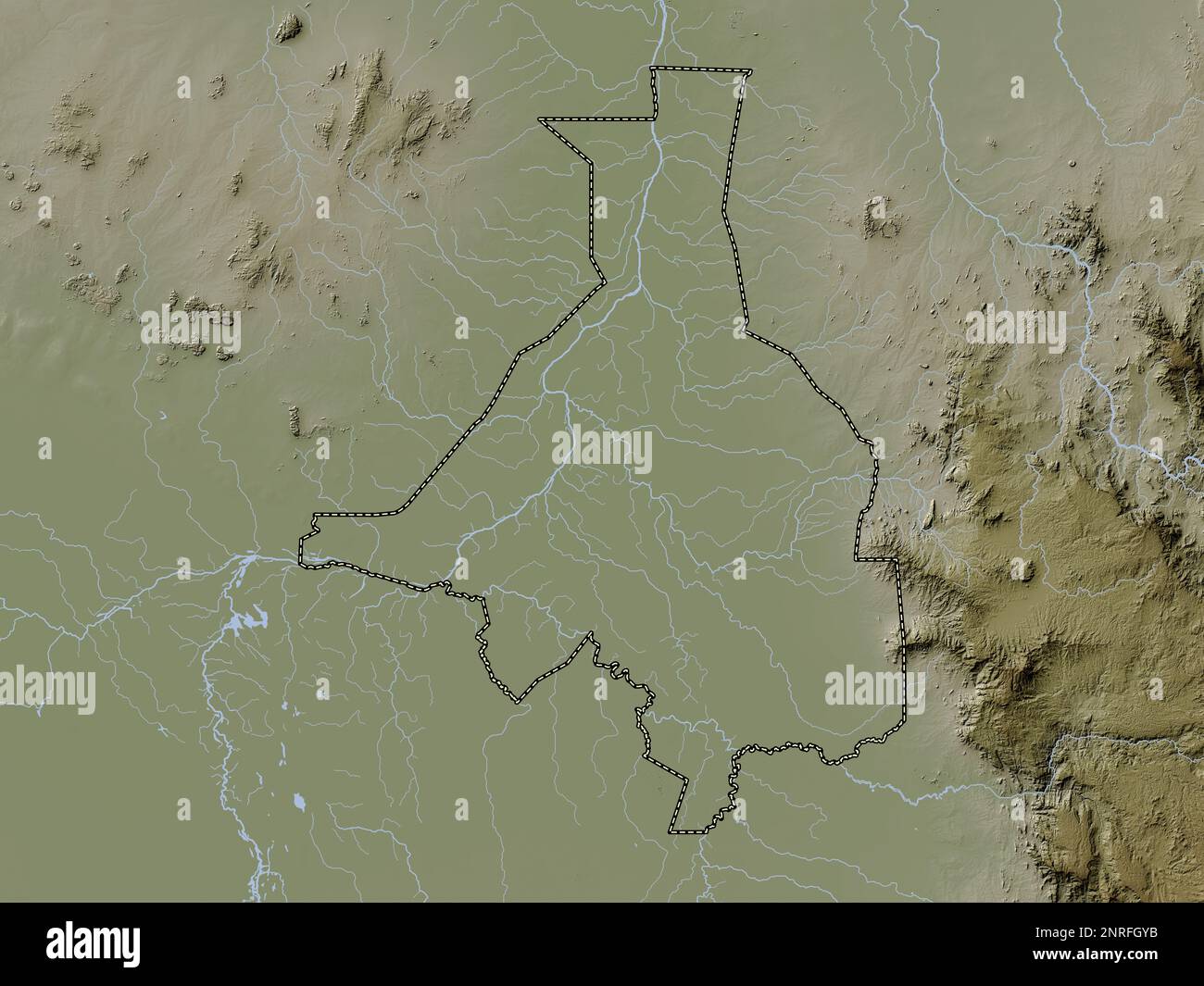 Upper Nile, state of South Sudan. Elevation map colored in wiki style ...