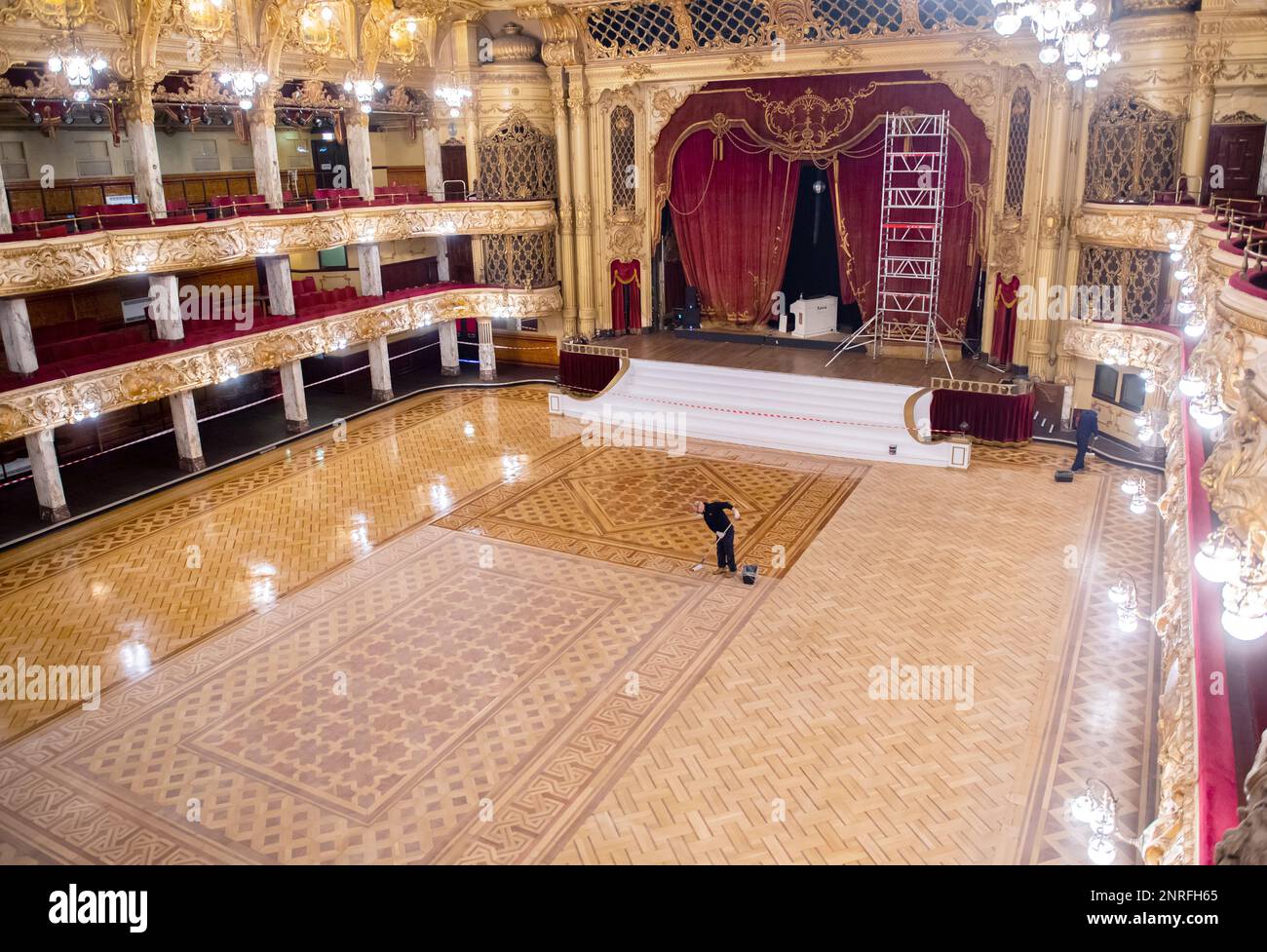 Blackpool Tower Ballroom floor undergoes it’s annual polish during a ...