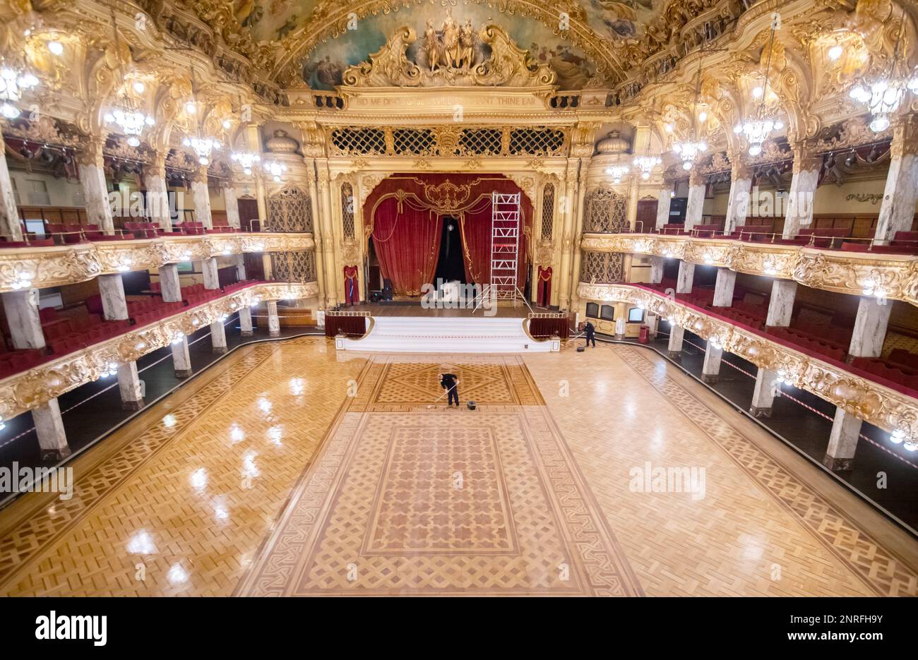 Blackpool Tower Ballroom floor undergoes it’s annual polish during a ...