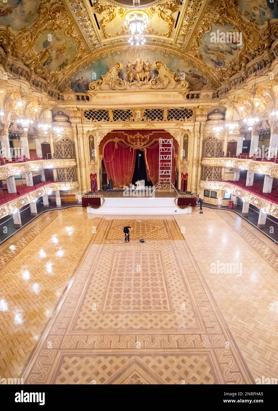 Blackpool Tower Ballroom floor undergoes it’s annual polish during a ...