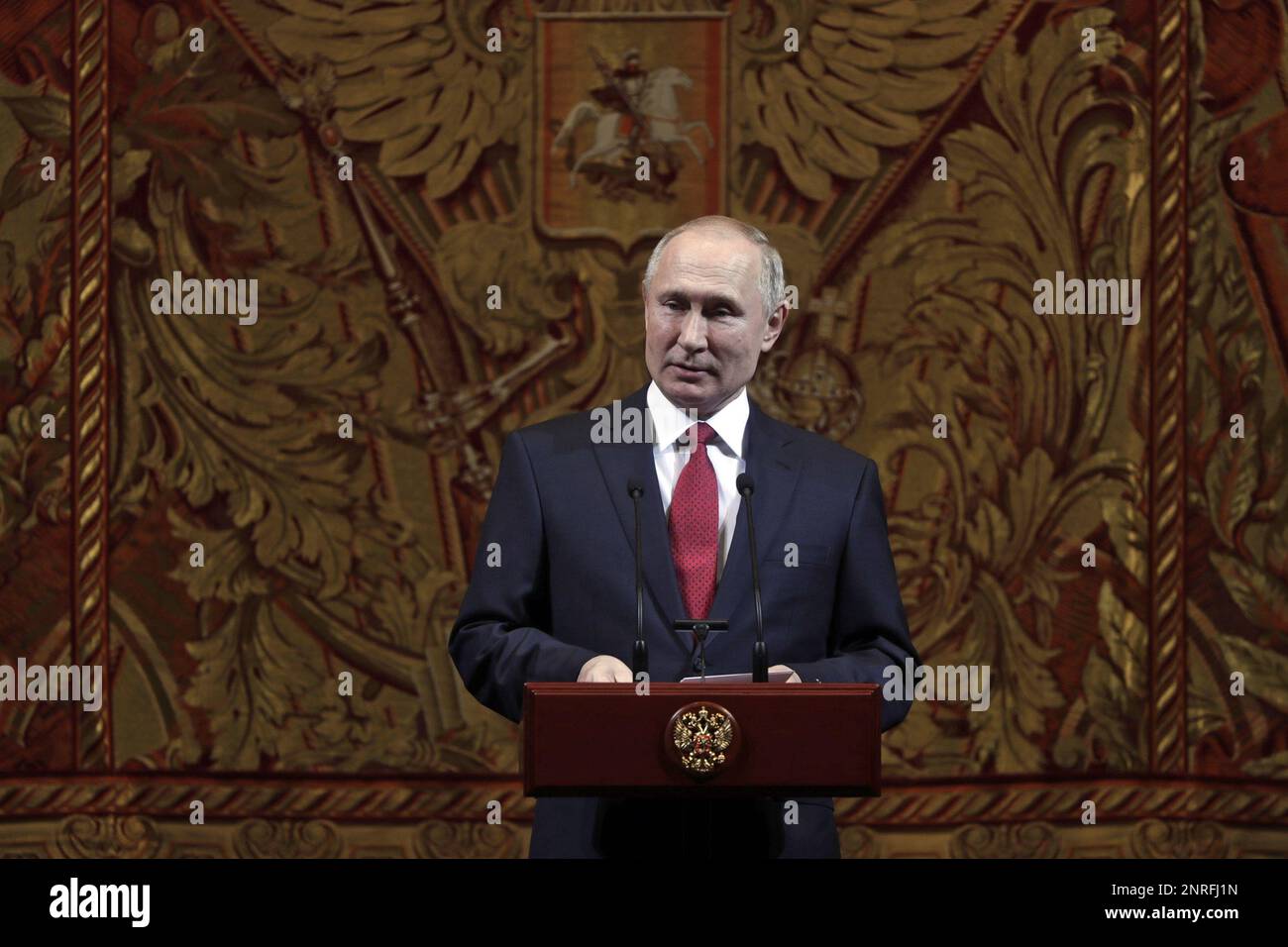 Russian President Vladimir Putin delivers his speech at a gala on the ...