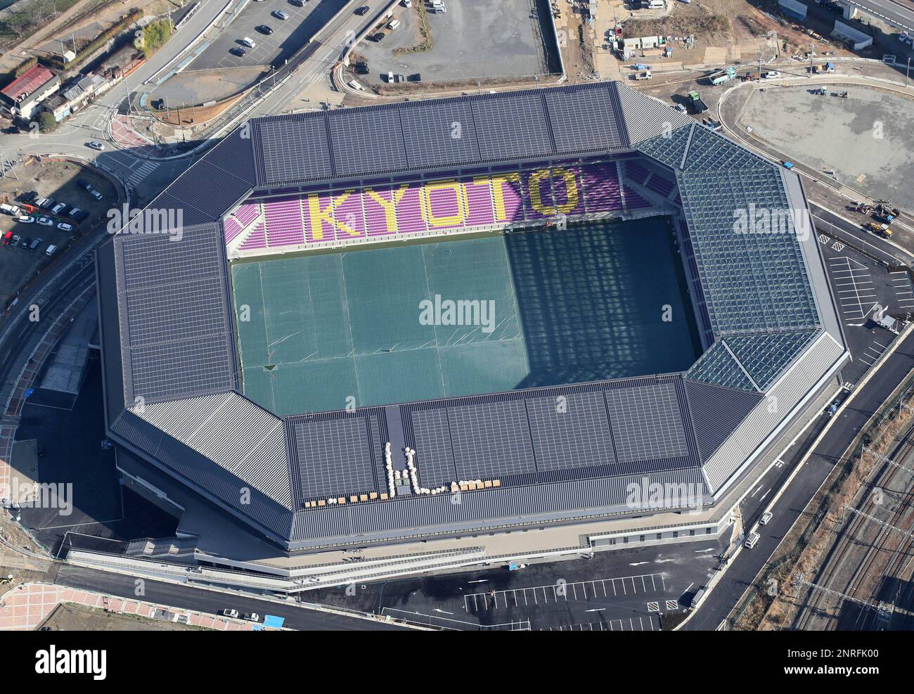 An aerial photo shows Kyoto Stadium, or Kyosera Sanga Stadium, that ...