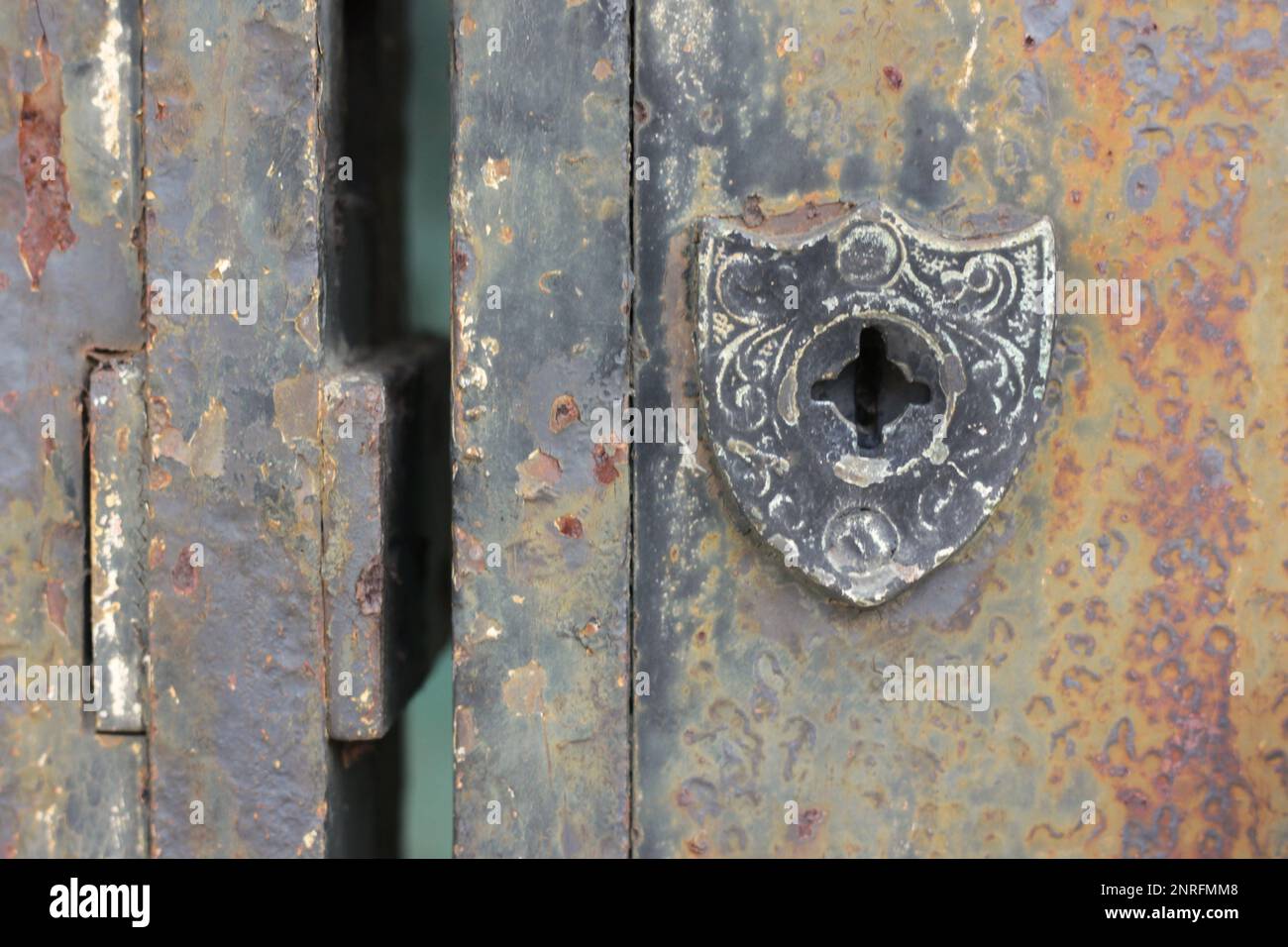 Vintage metal traditional medieval keyhole on an iron gate Stock Photo ...
