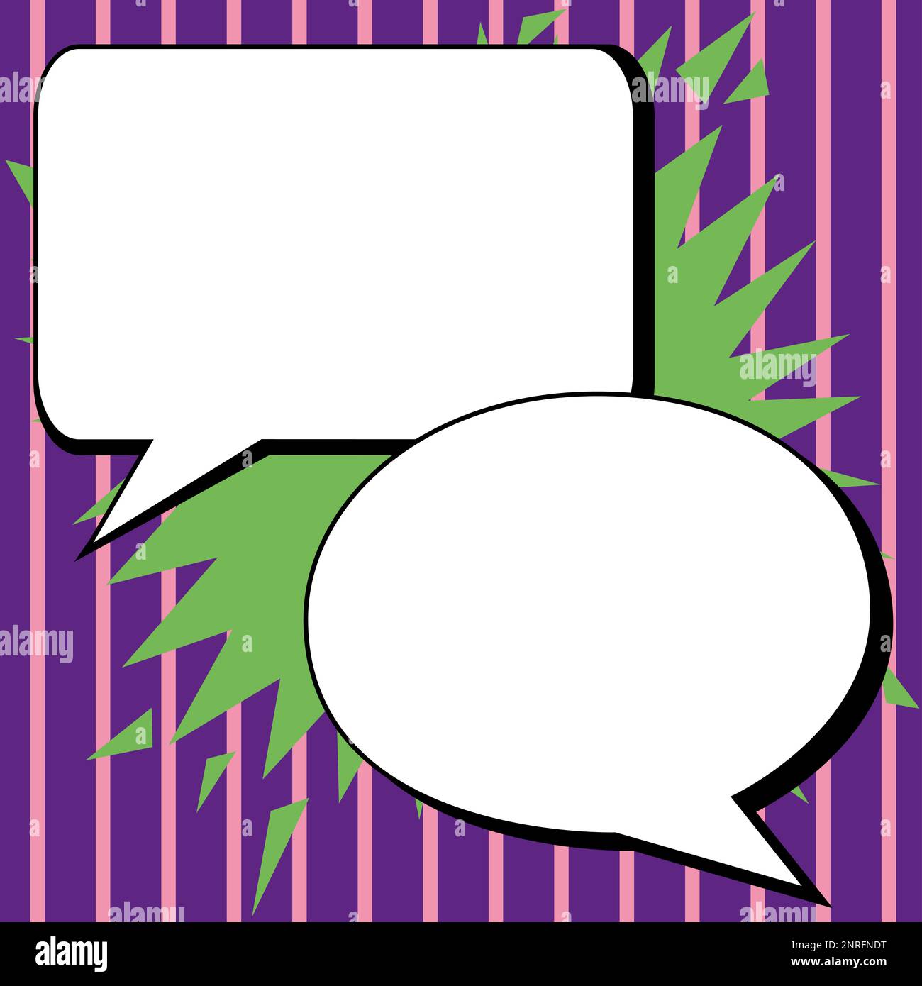 Two big white empty speech bubbles for text. Square and oval dialog ...
