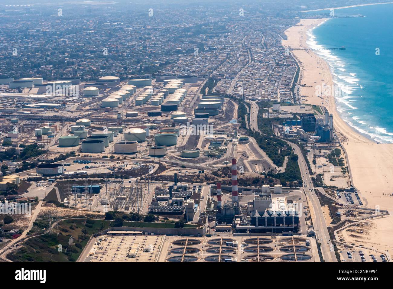 Aerial view of Hyperion Water Reclamation Plant and the beach Stock ...