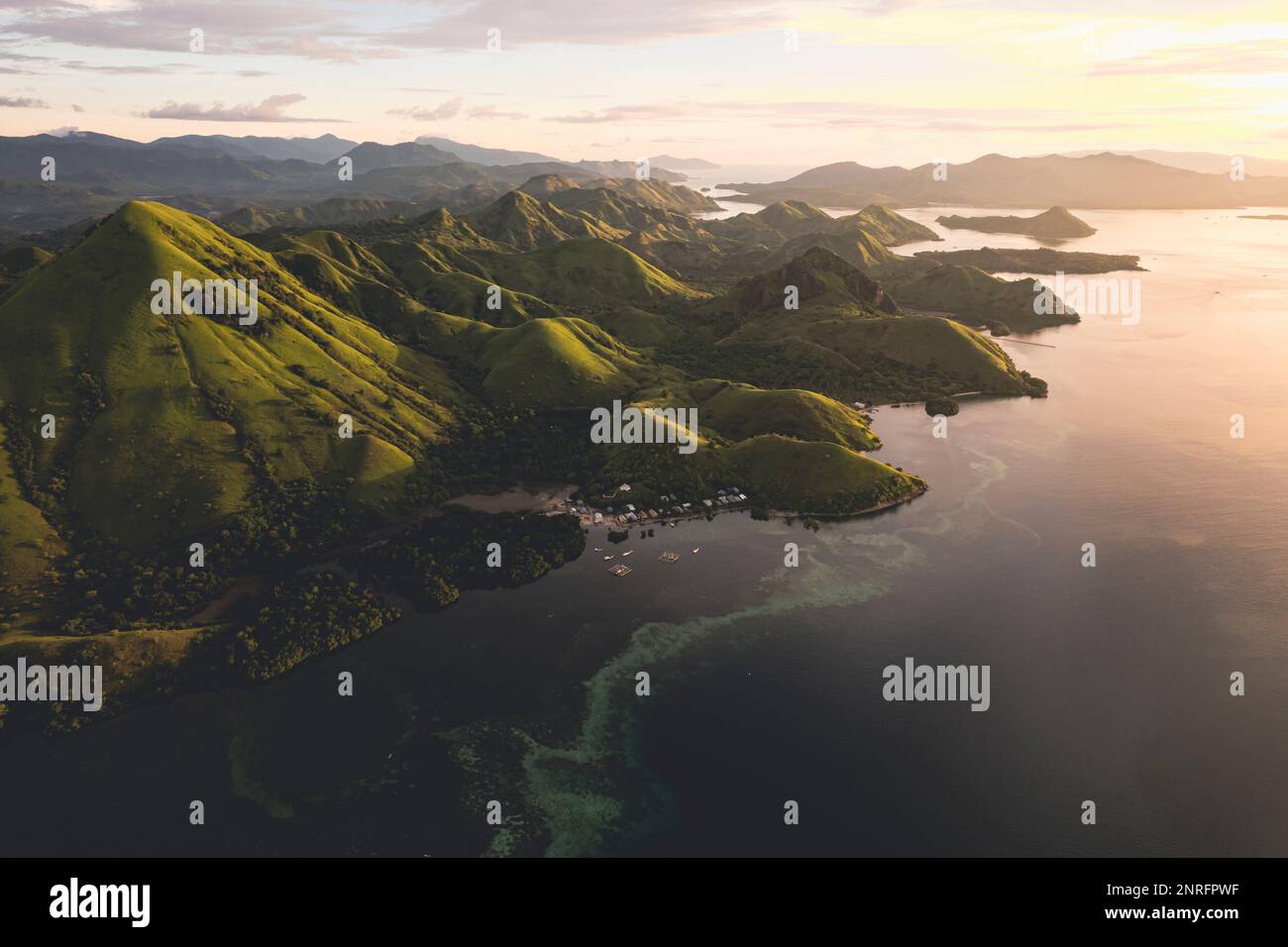 aerial shot of Padar Island in Komodo National Park in Indonesia Stock ...