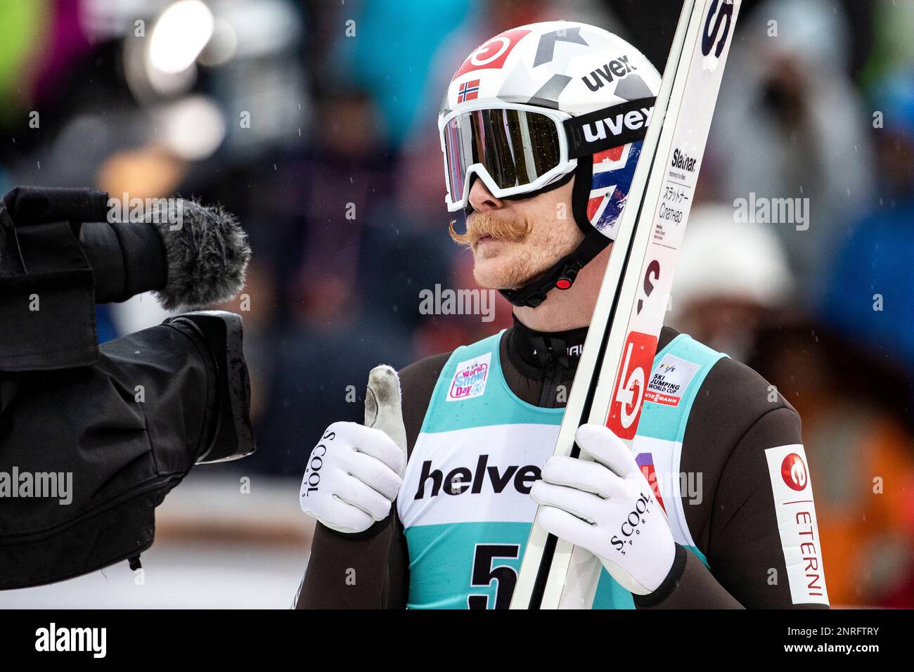 Robert Johansson of Norway reacts in the finish area during the men's ...