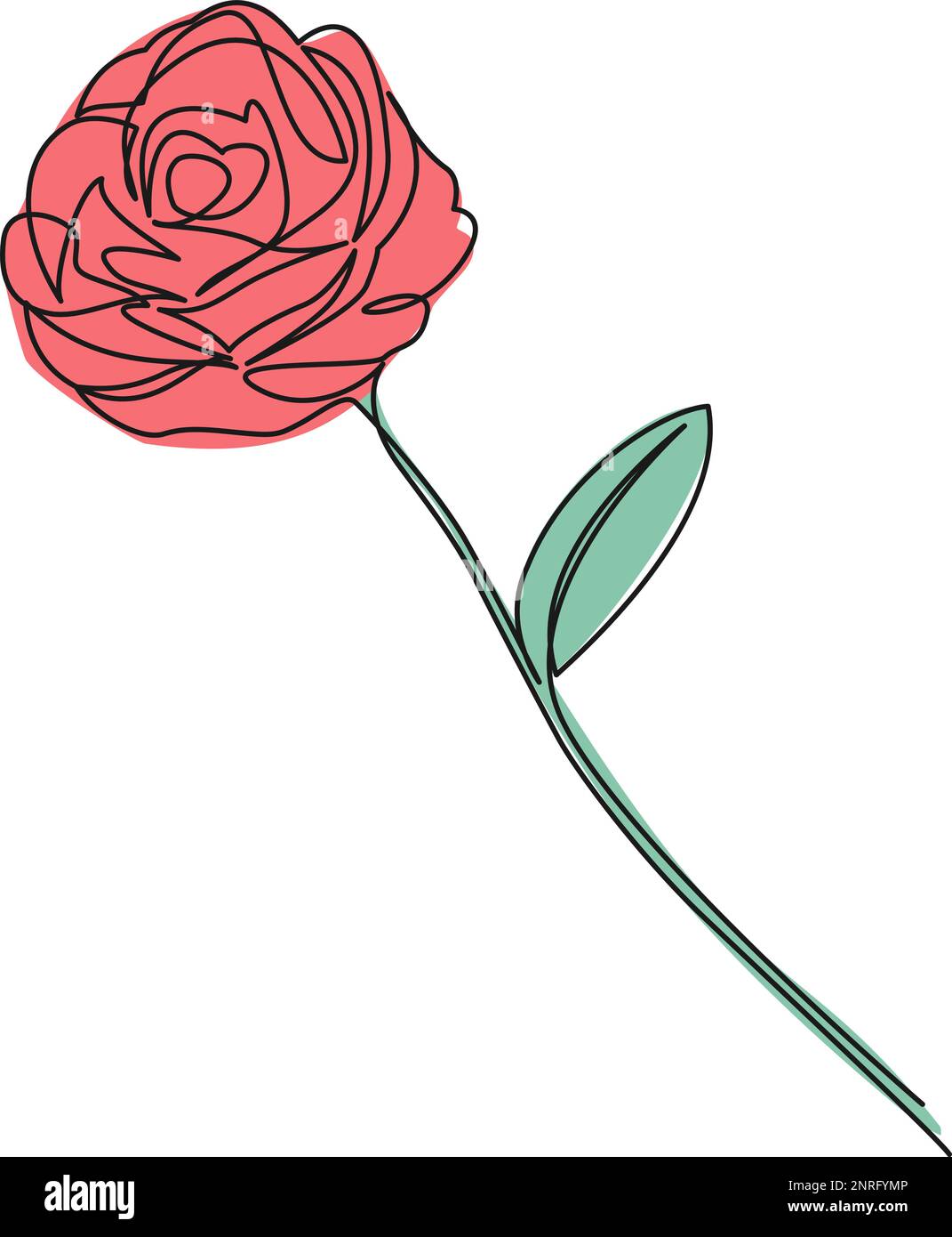 colored continuous single line drawing of a rose, line art vector illustration Stock Vector ...