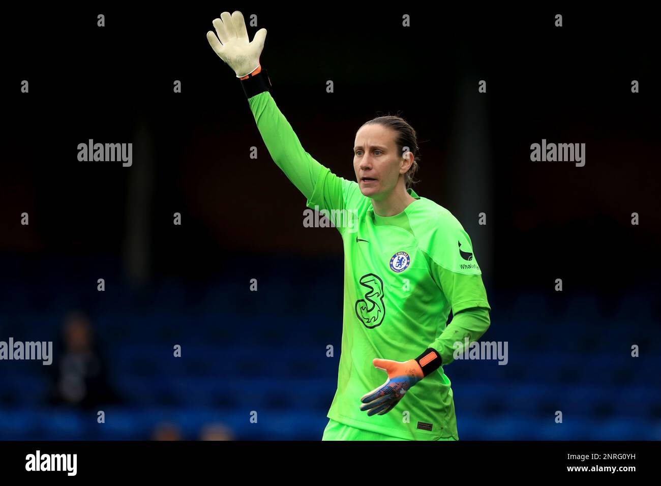 Chelsea goalkeeper Ann-Katrin Berger gestures during the Vitality Women ...