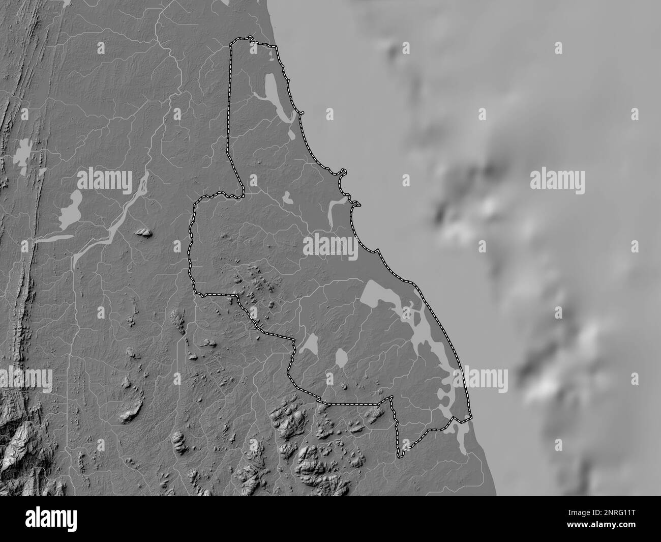 Batticaloa, district of Sri Lanka. Bilevel elevation map with lakes and ...