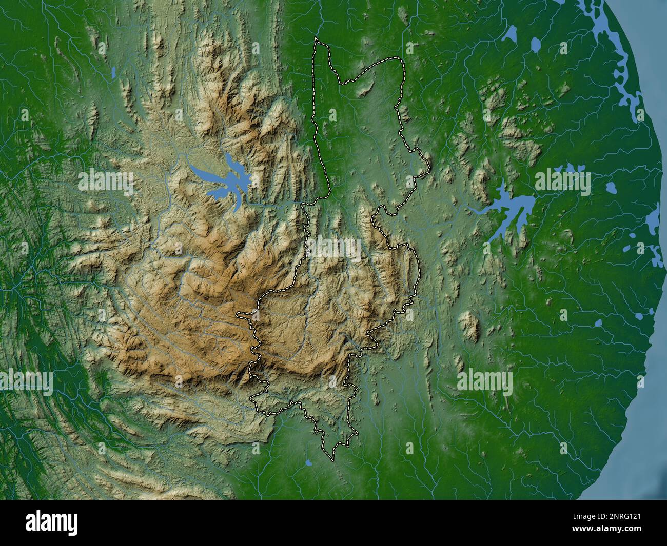 Badulla, district of Sri Lanka. Colored elevation map with lakes and ...