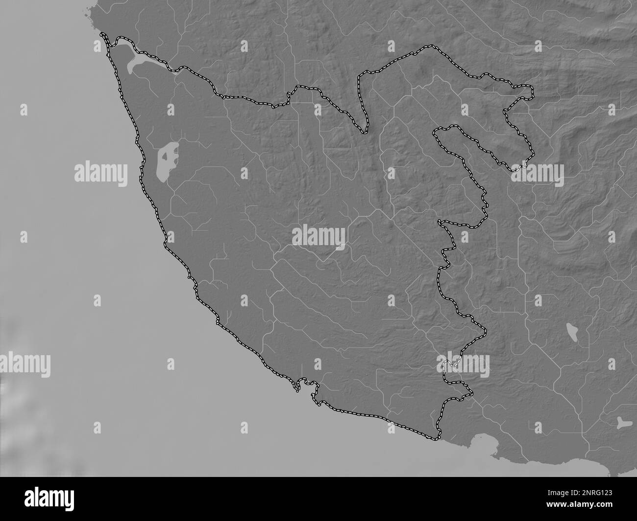Galle, district of Sri Lanka. Bilevel elevation map with lakes and ...