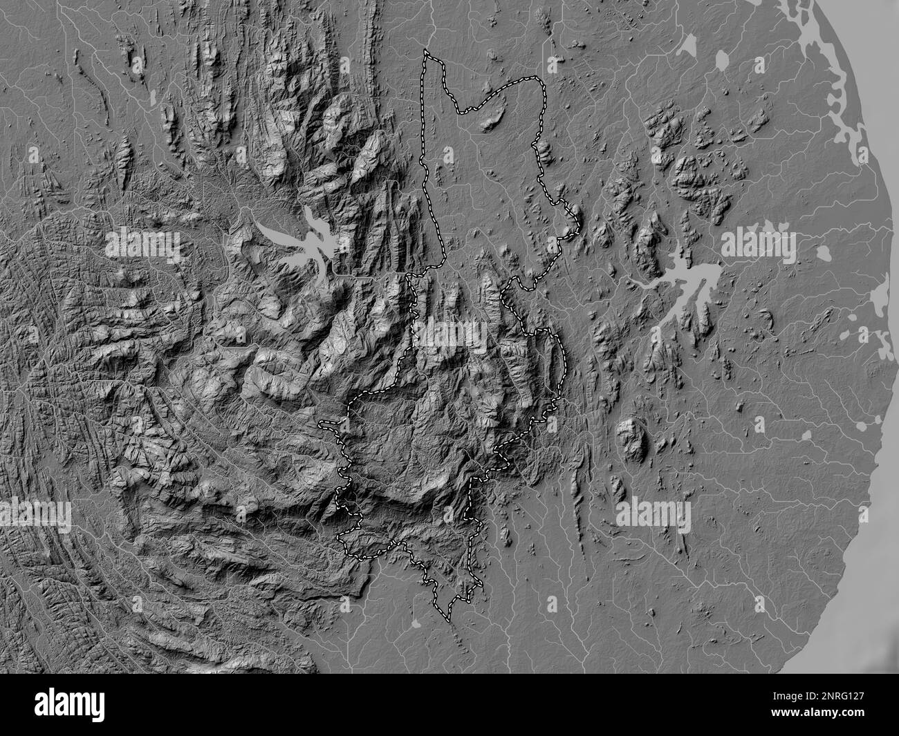 Badulla, district of Sri Lanka. Bilevel elevation map with lakes and ...