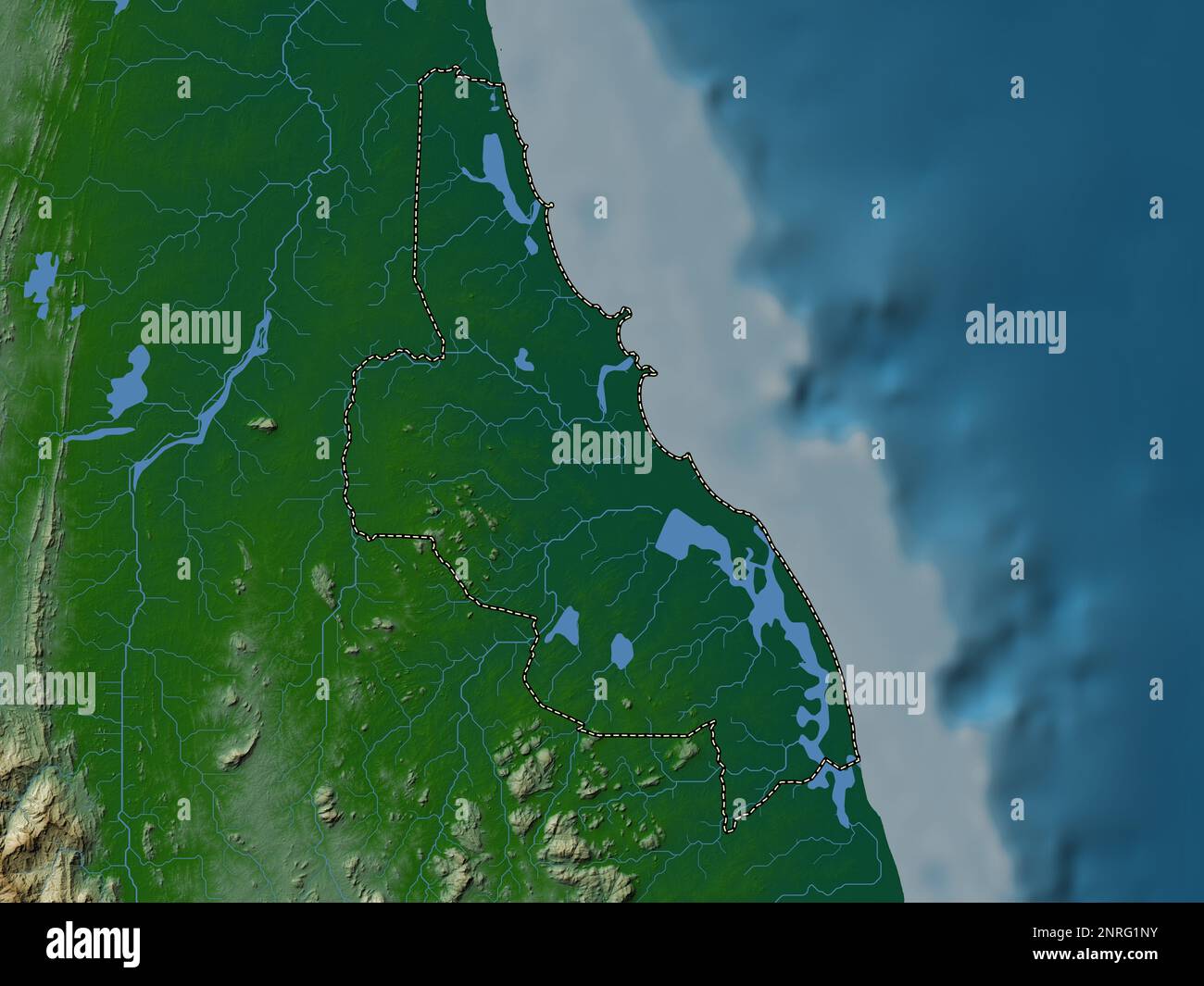 Batticaloa, district of Sri Lanka. Colored elevation map with lakes and ...
