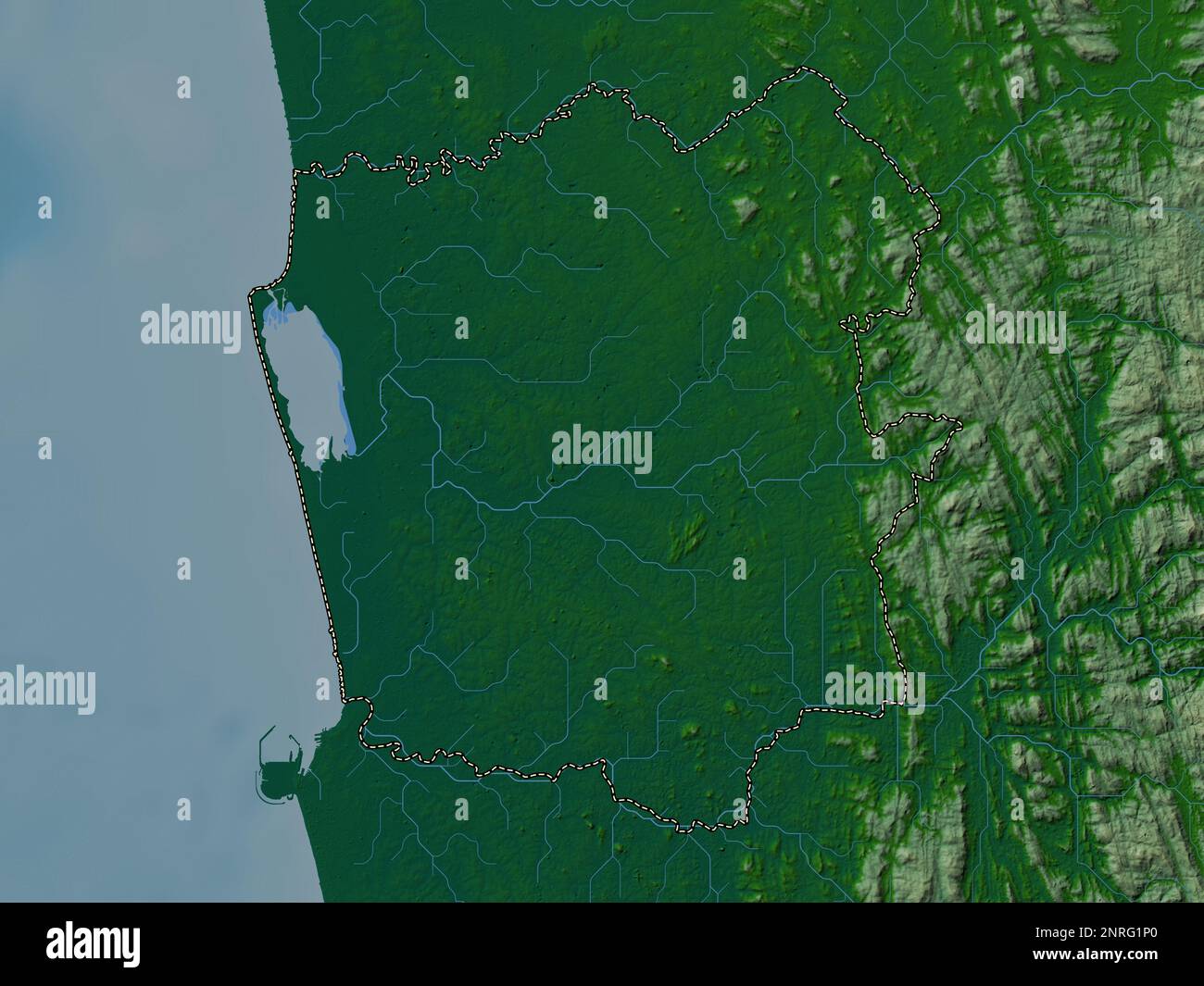 Gampaha, district of Sri Lanka. Colored elevation map with lakes and ...