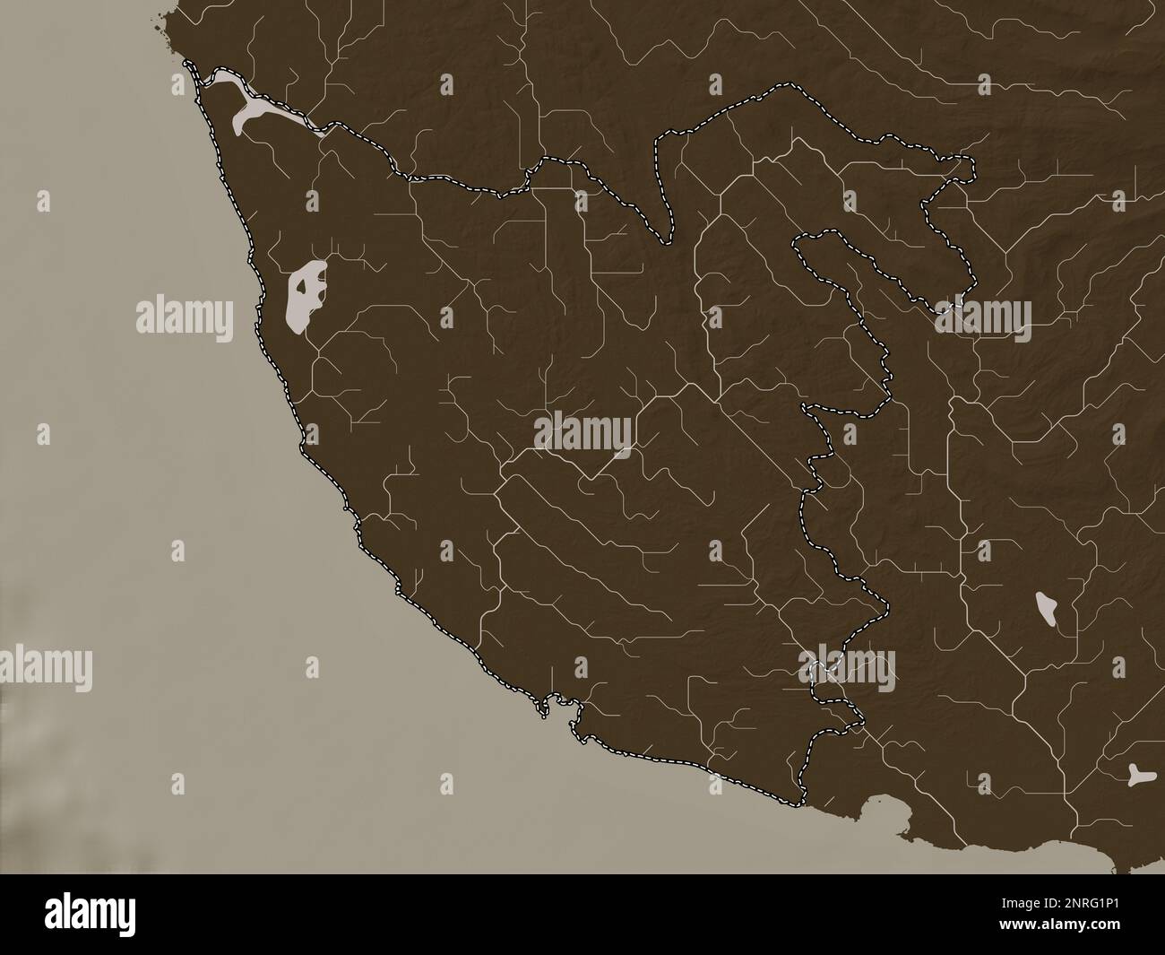 Galle, district of Sri Lanka. Elevation map colored in sepia tones with ...