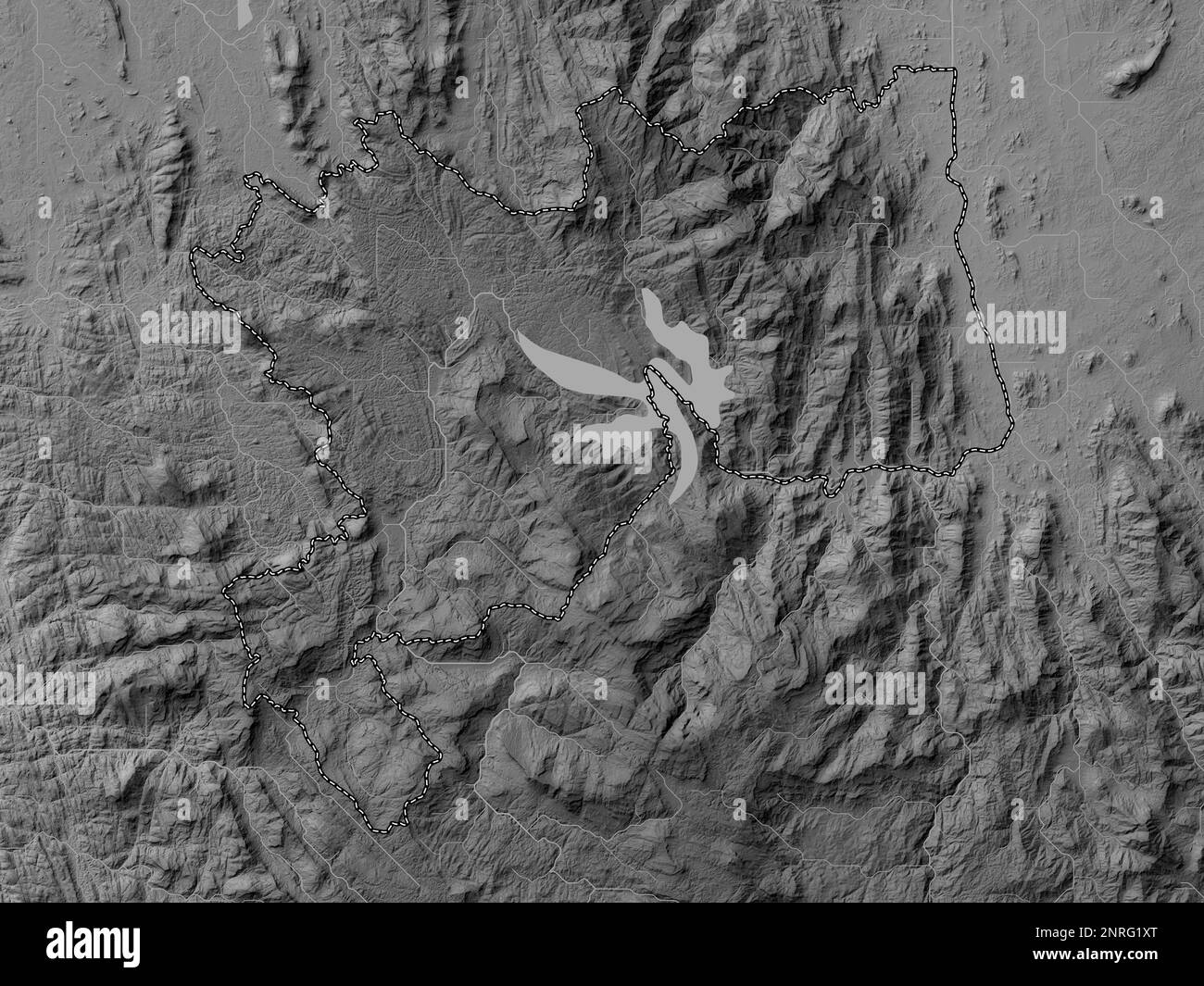 Kandy, district of Sri Lanka. Grayscale elevation map with lakes and ...