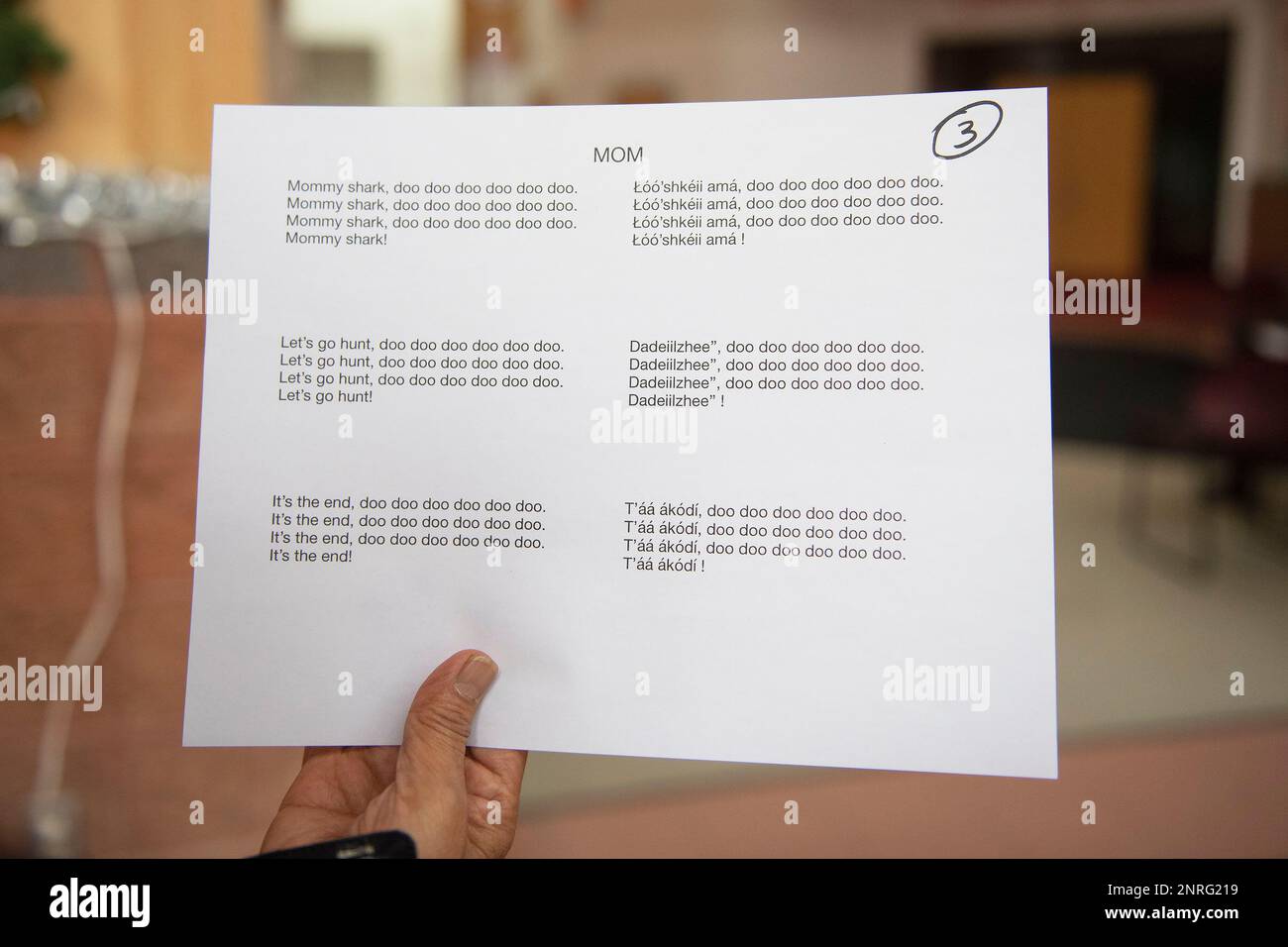 In this Dec. 8, 2019, photo, the Mama Shark script given to the women ...