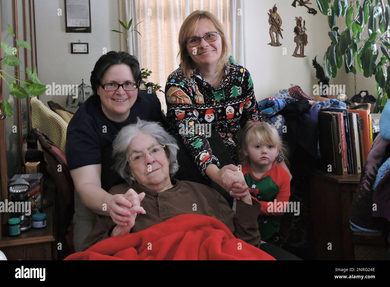 In this Dec. 7, 2019 photo, from left, Antonia Burich, June "Ducky ...