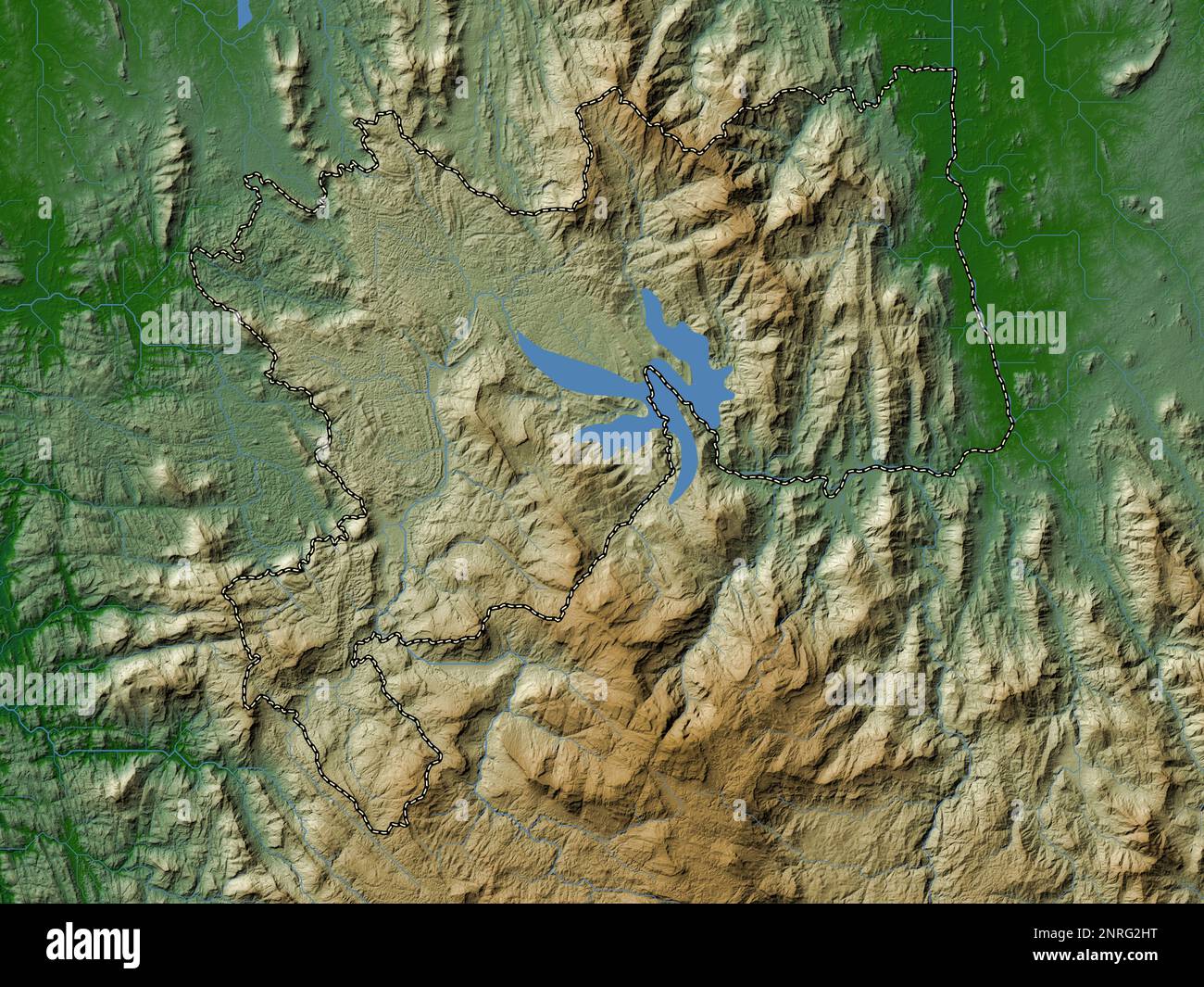 Kandy, district of Sri Lanka. Colored elevation map with lakes and ...