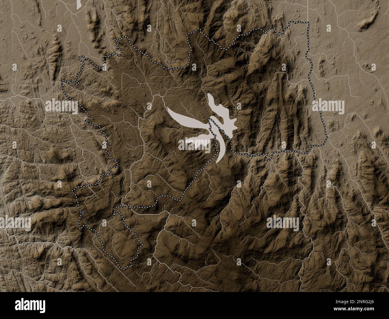 Kandy, district of Sri Lanka. Elevation map colored in sepia tones with ...