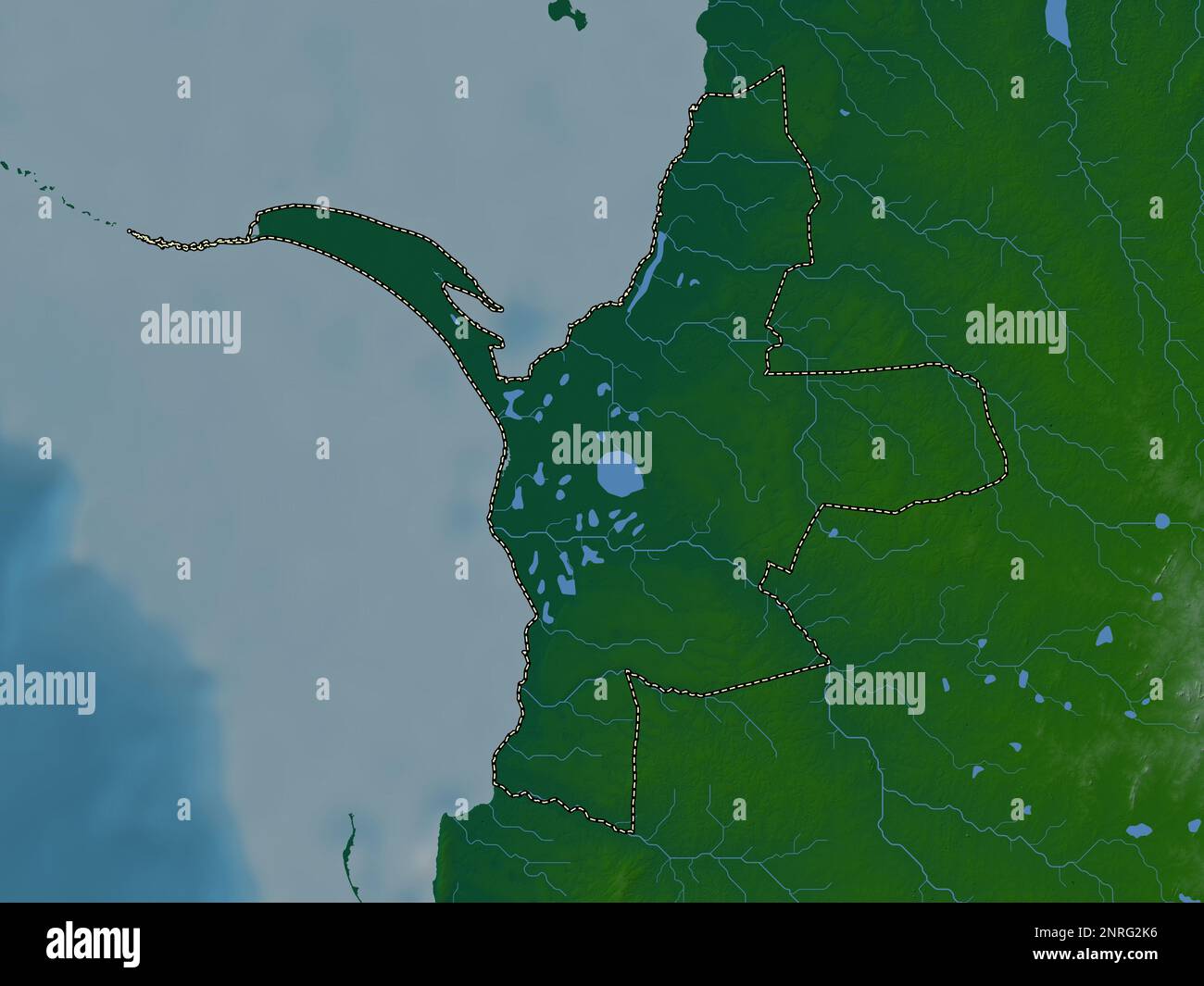 Mannar, district of Sri Lanka. Colored elevation map with lakes and ...