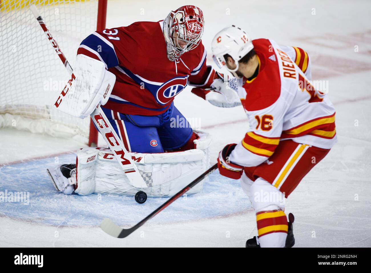 Montreal Canadiens goalie Carey Price, left, blocks the net on a shot ...