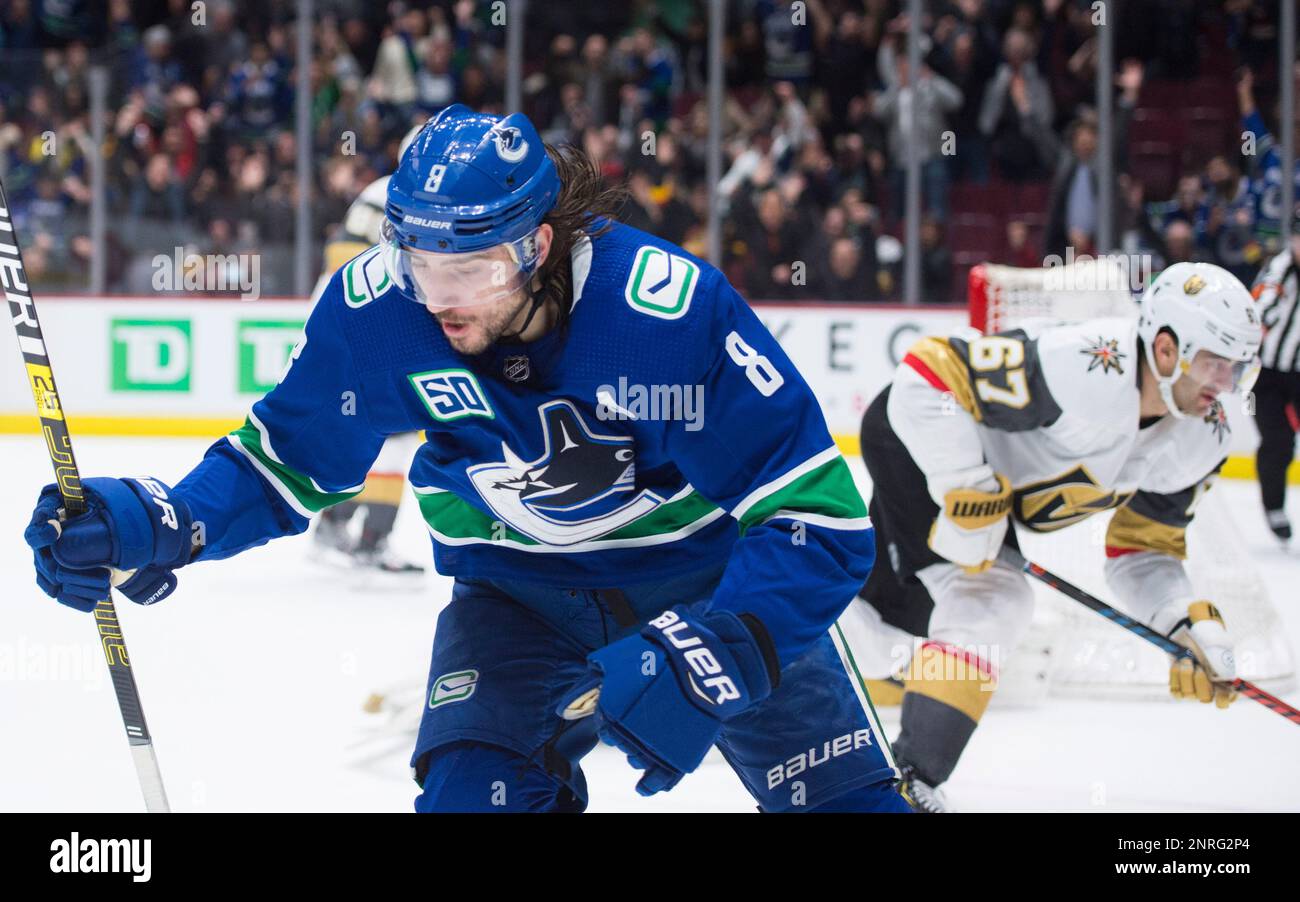 Vancouver Canucks defenseman Christopher Tanev (8) celebrates his ...