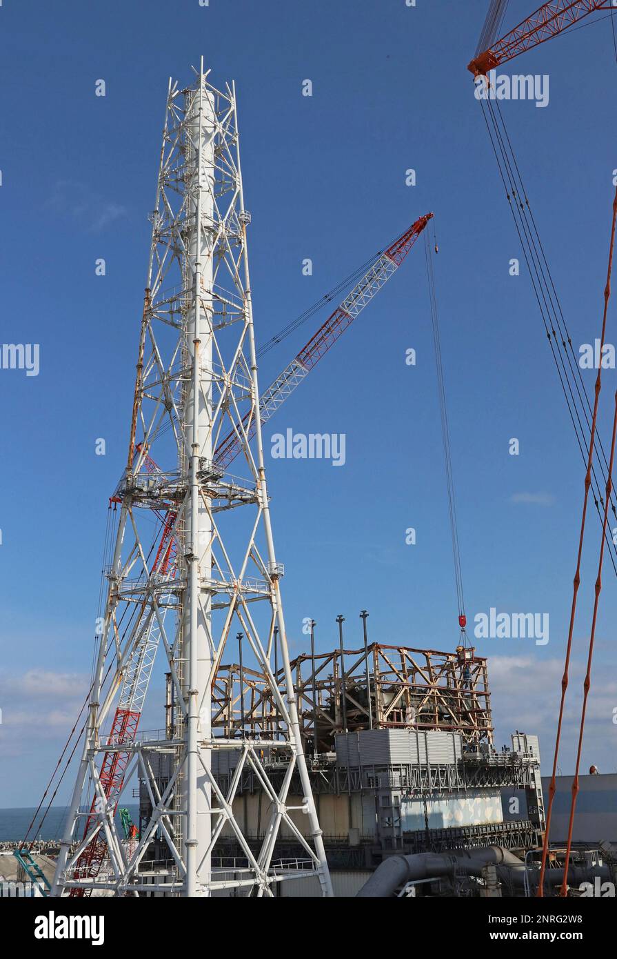 A decommissioning operation of a exhaust stack is held at Fukushima No ...