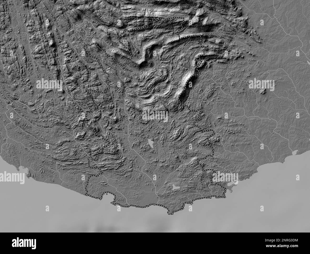 Matara, district of Sri Lanka. Bilevel elevation map with lakes and ...