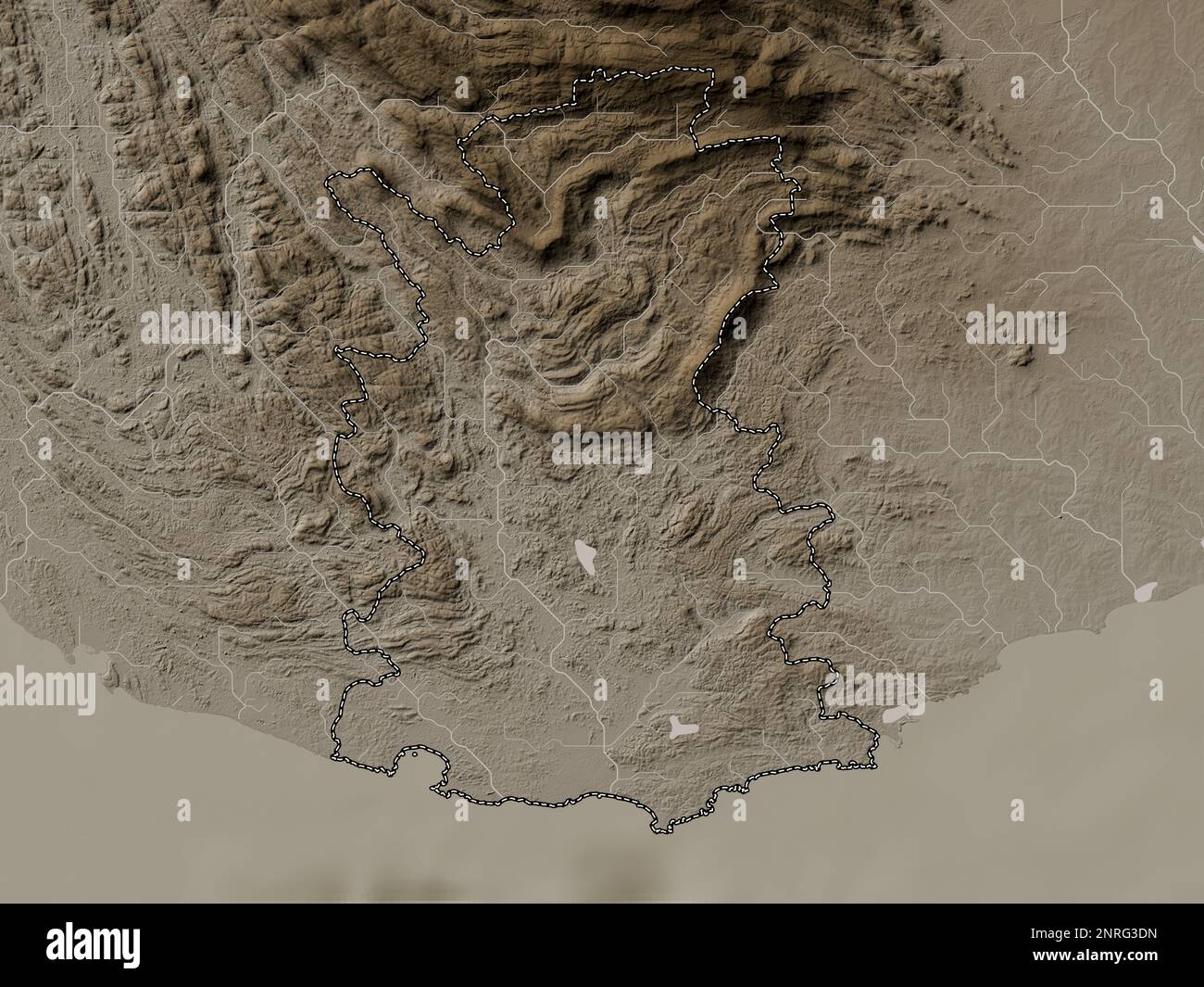 Matara, district of Sri Lanka. Elevation map colored in sepia tones ...