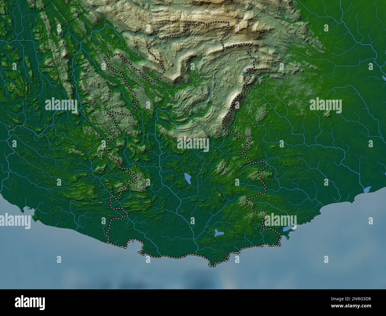 Matara, district of Sri Lanka. Colored elevation map with lakes and ...