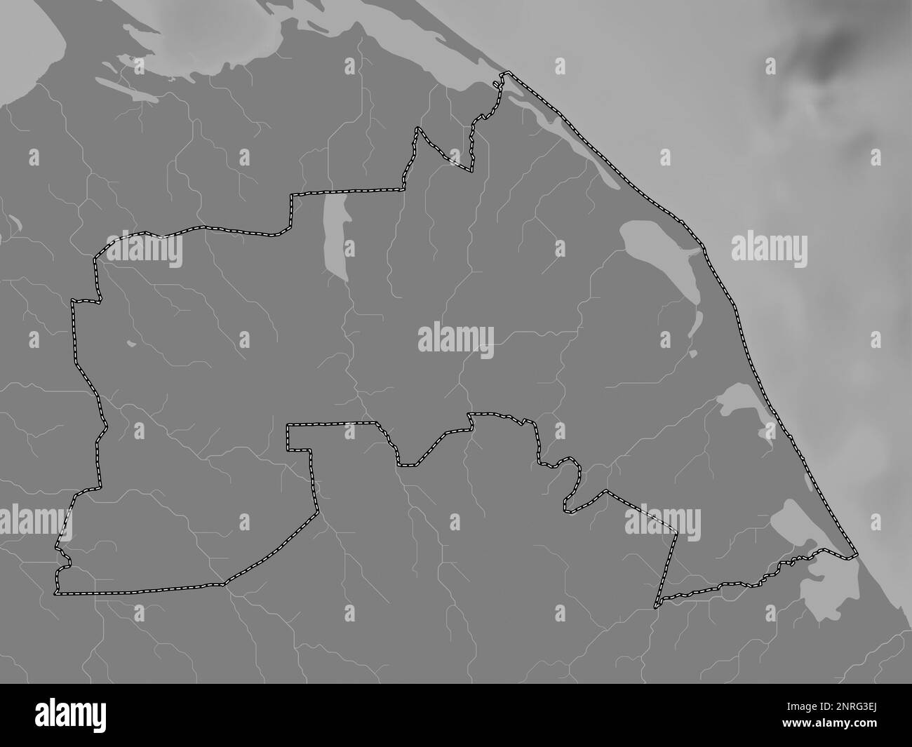 Mullaitivu, district of Sri Lanka. Grayscale elevation map with lakes ...