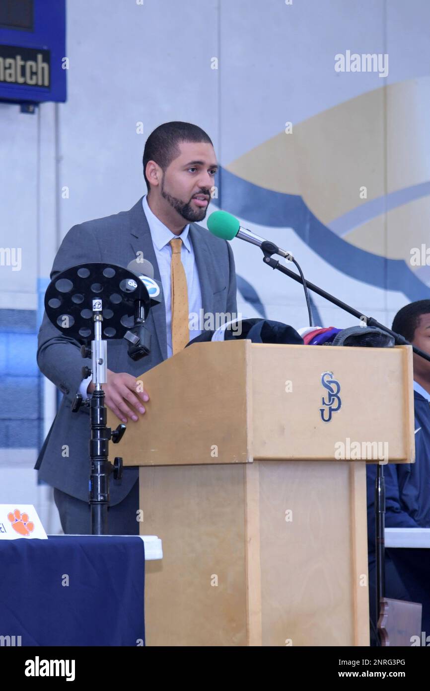 St. John Bosco Braves principal Dr. Christian De Larkin speaks during ...