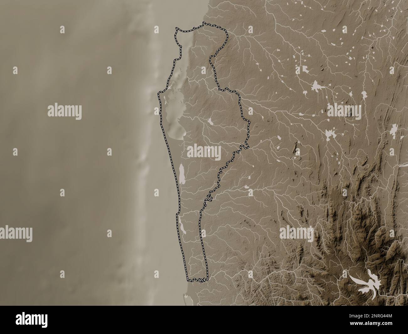Puttalam, district of Sri Lanka. Elevation map colored in sepia tones ...