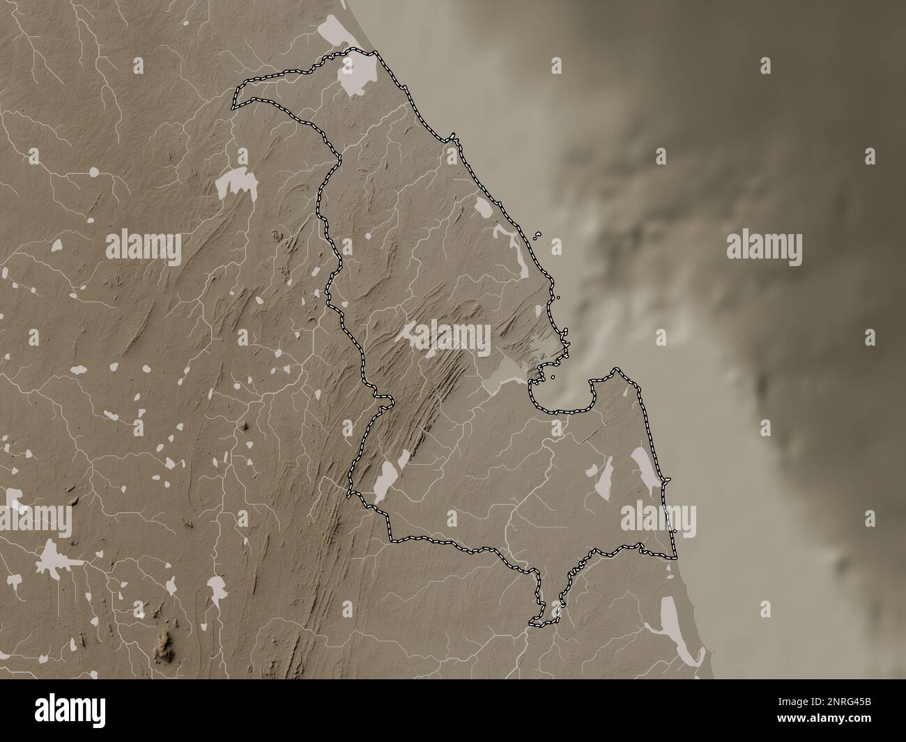Trincomalee, district of Sri Lanka. Elevation map colored in sepia ...