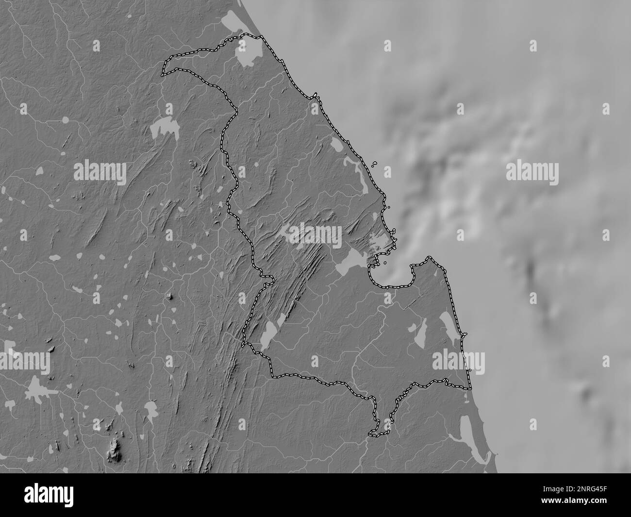 Trincomalee, district of Sri Lanka. Bilevel elevation map with lakes ...